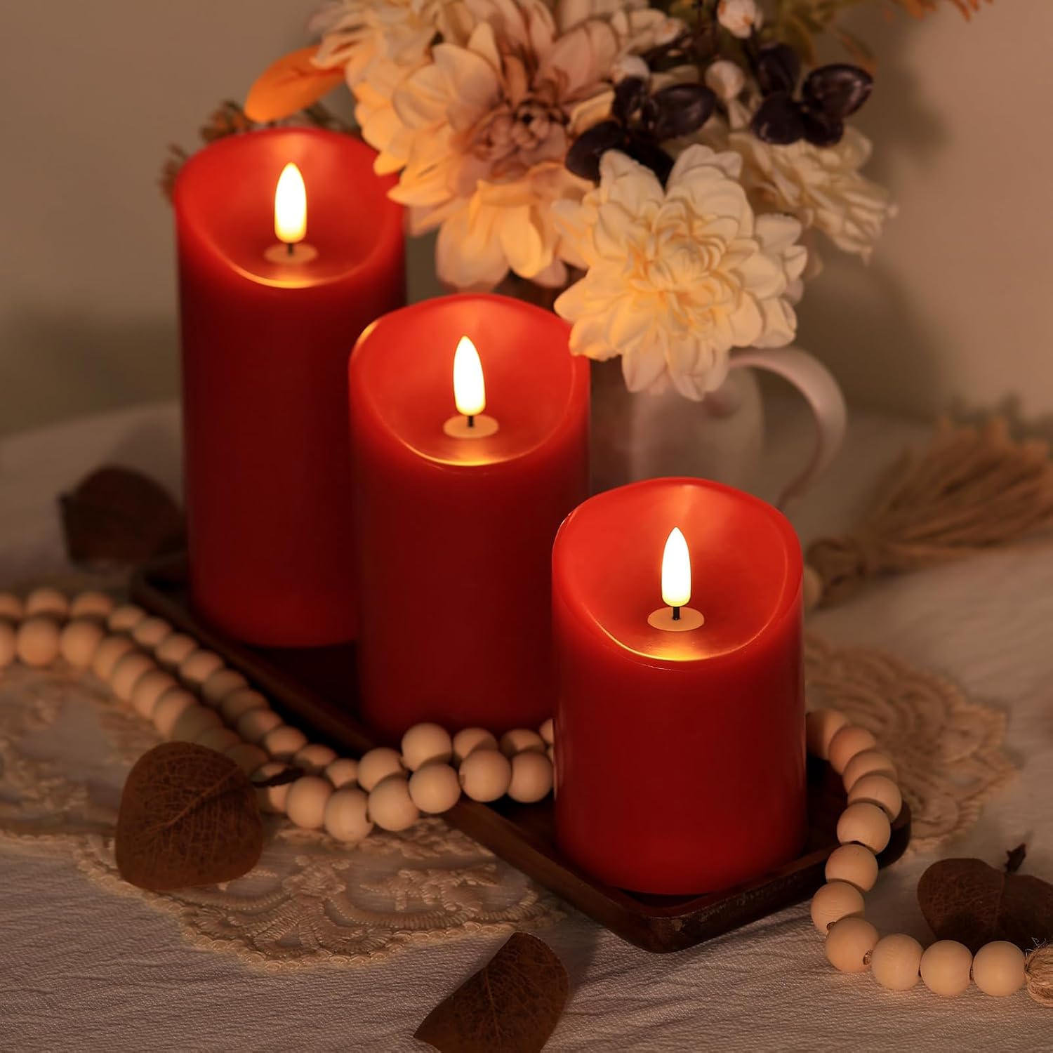 Fanhua-Battery Operated Candles, Real Wax Red LED Candle Flickering ...