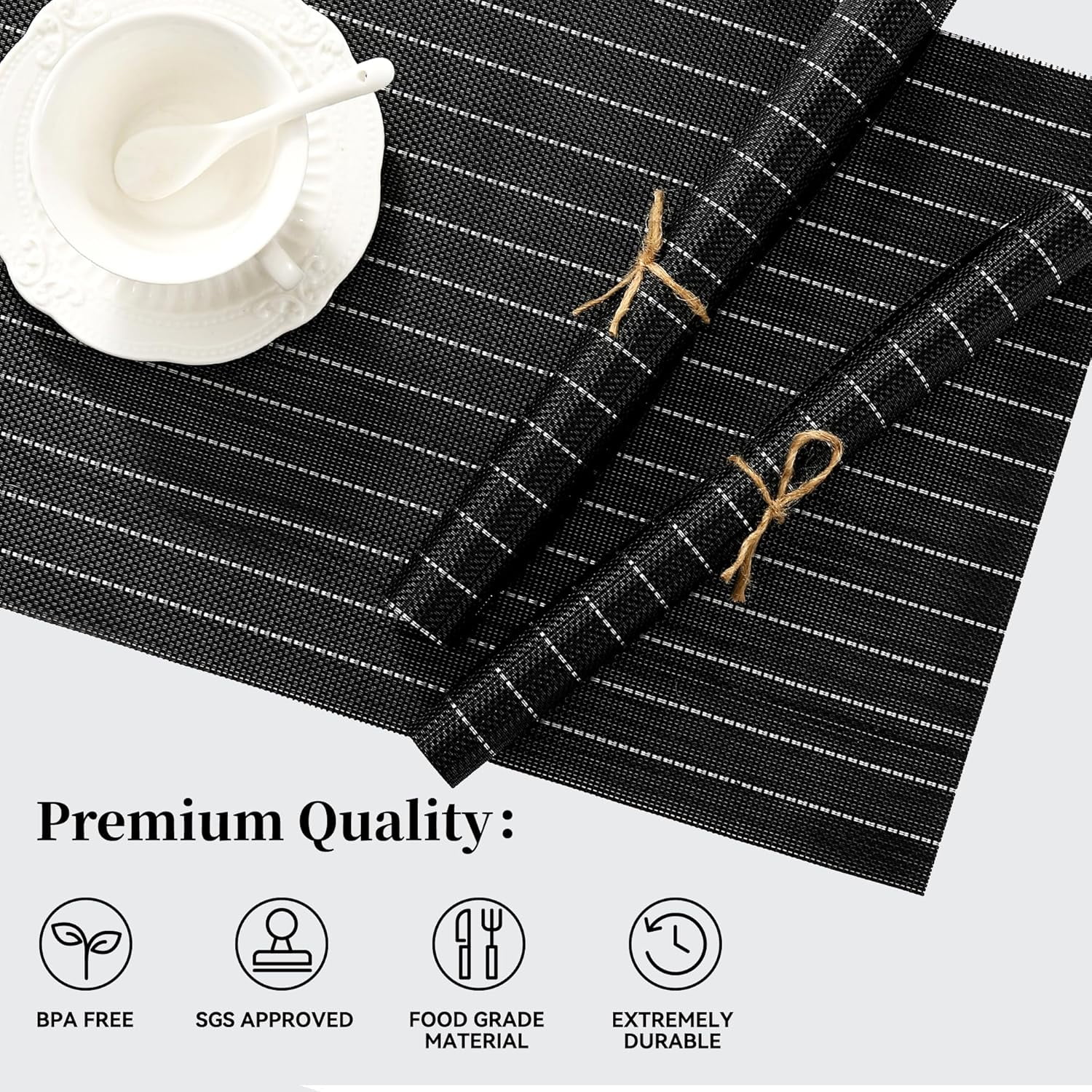 Fanhua-Black with White Stripes Placemats Set of 8 - Heat Resistant Non-Slip Place mats for ...