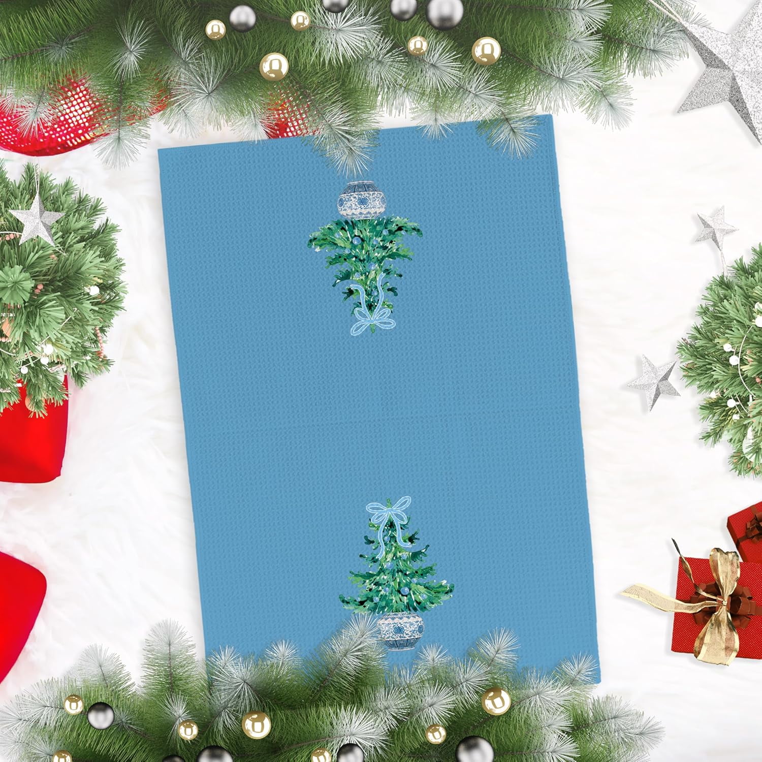 Fanhua-Blue and White Chinoiserie Christmas Kitchen Towel Set of 4 ...