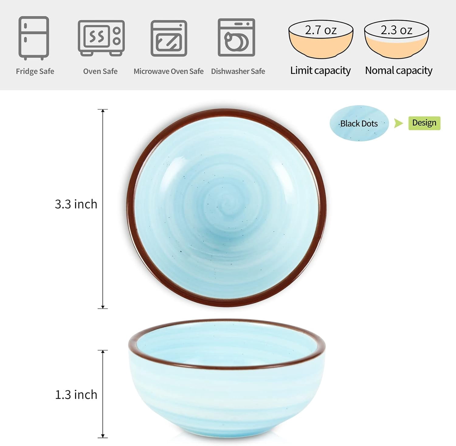 Fanhua-Ceramic Dipping Bowls, 2.7 Oz Soy Sauce Dish Set, 3 inch Small ...