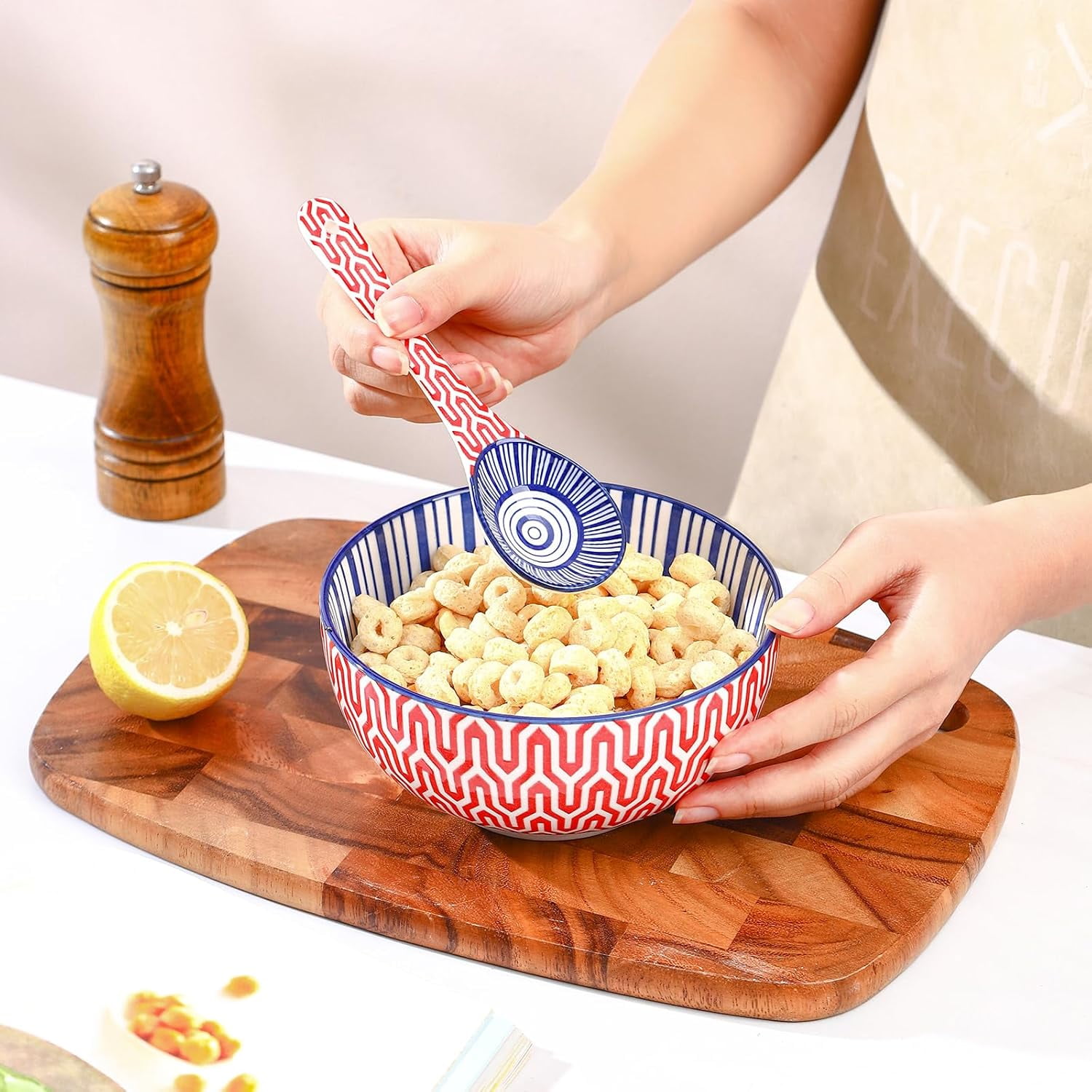 Fanhua-Ceramic Soup Spoons, 6.2 Inch Small Serving Spoons for Cereal ...