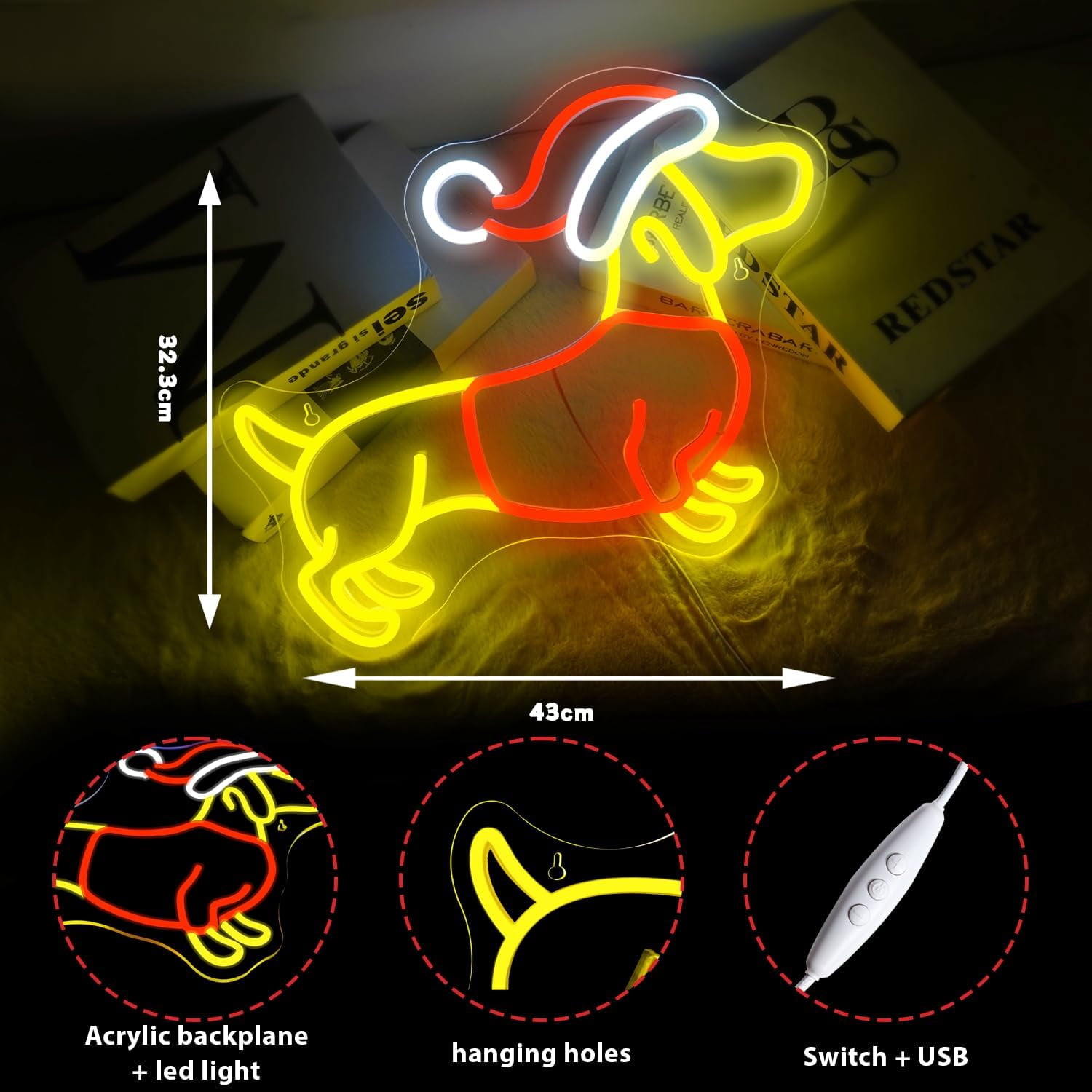 Fanhua-Christmas Dachshund Neon Sign Dog Neon Signs for Wall Decor Cute ...