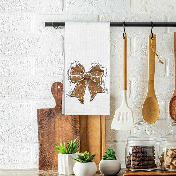 Fanhua-Christmas Gingerbread Bow Kitchen Towels, Cute Preppy Gifts Hand ...