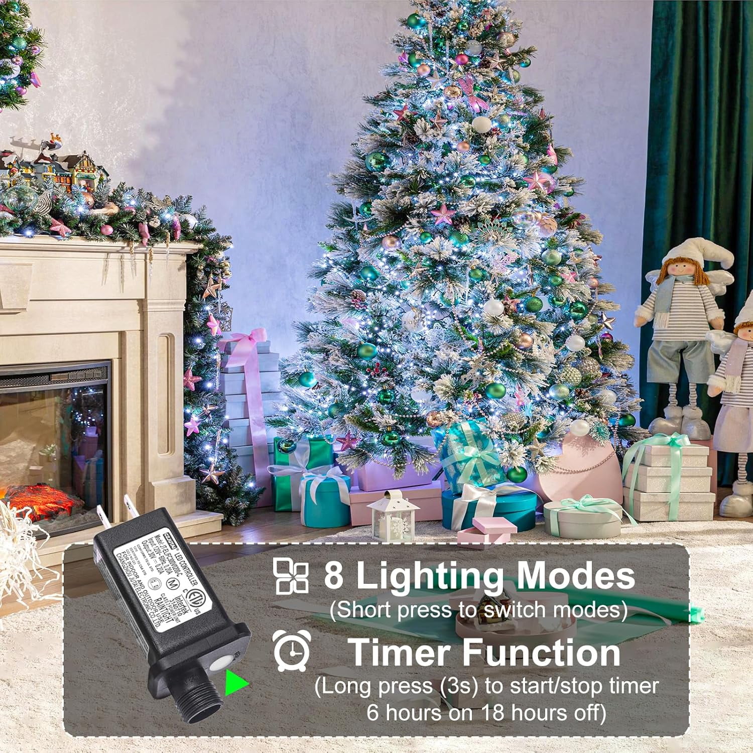 Fanhua-Christmas Lights Outdoor, 66FT 200 LED White Christmas Tree ...