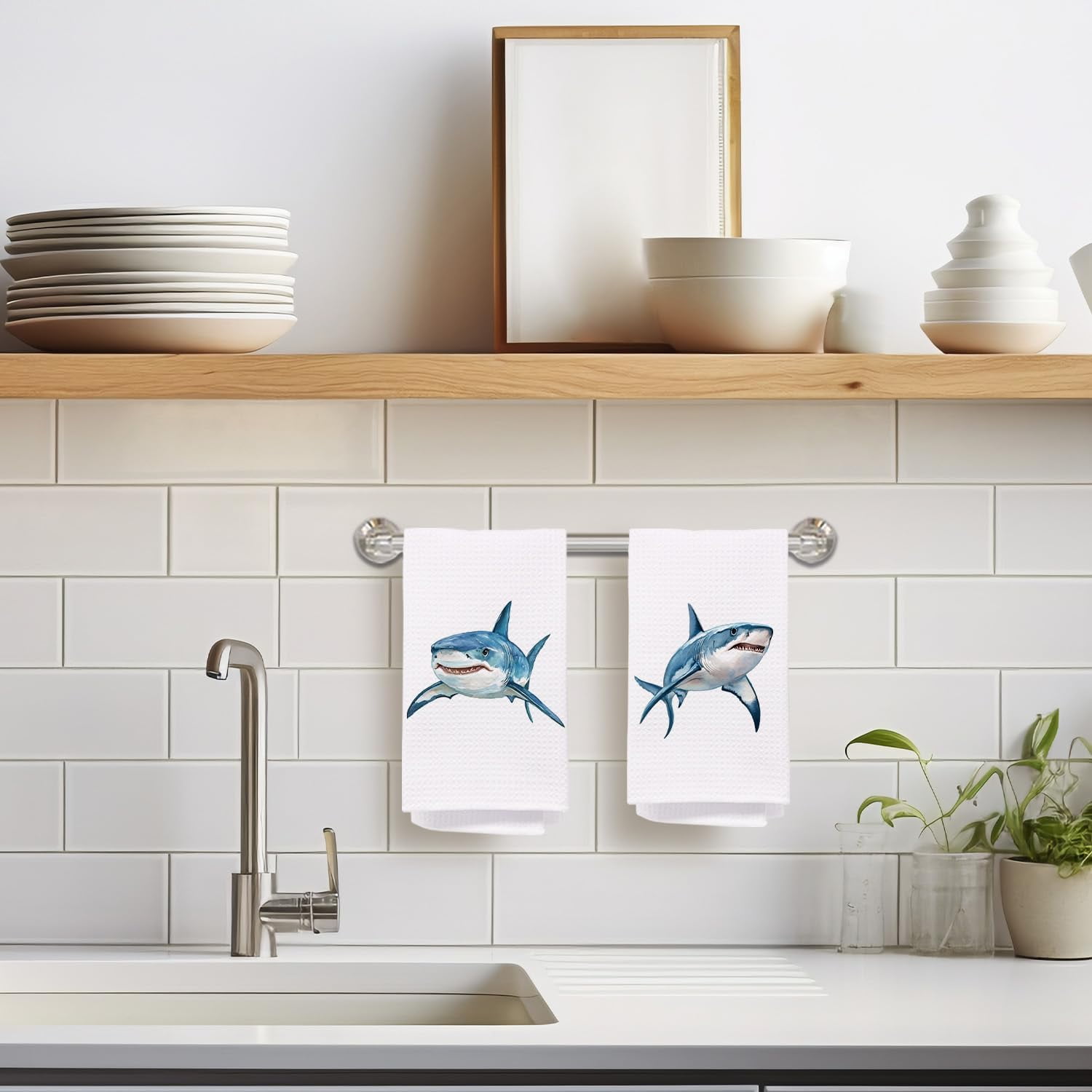 Fanhua-Coastal Shark Bathroom Decor Hand Towels, Sharks Gifts, Kids ...