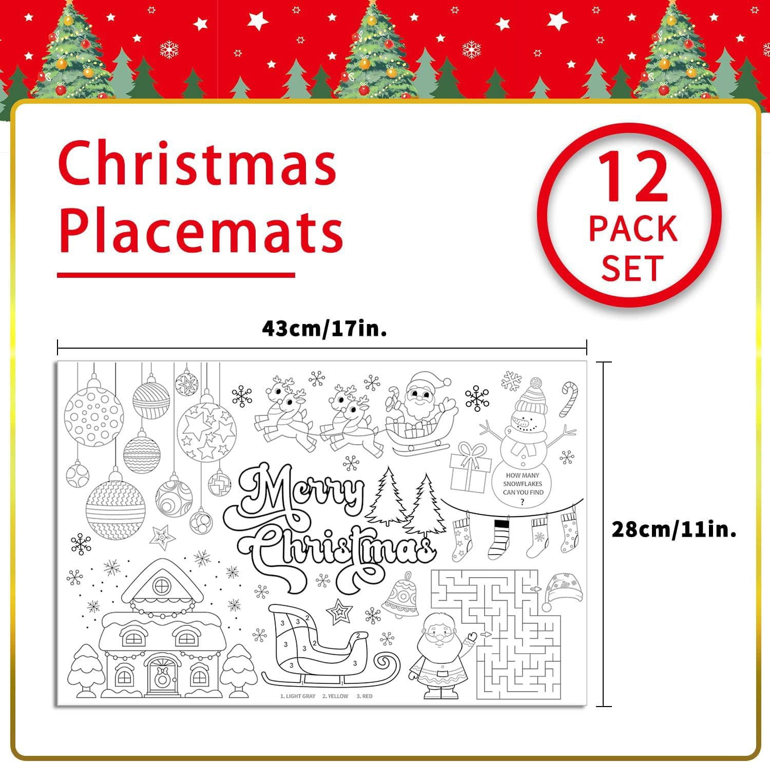 Fanhua-Disposable Christmas Place Mats for Kids - 12 Pcs Coloring Pages ...