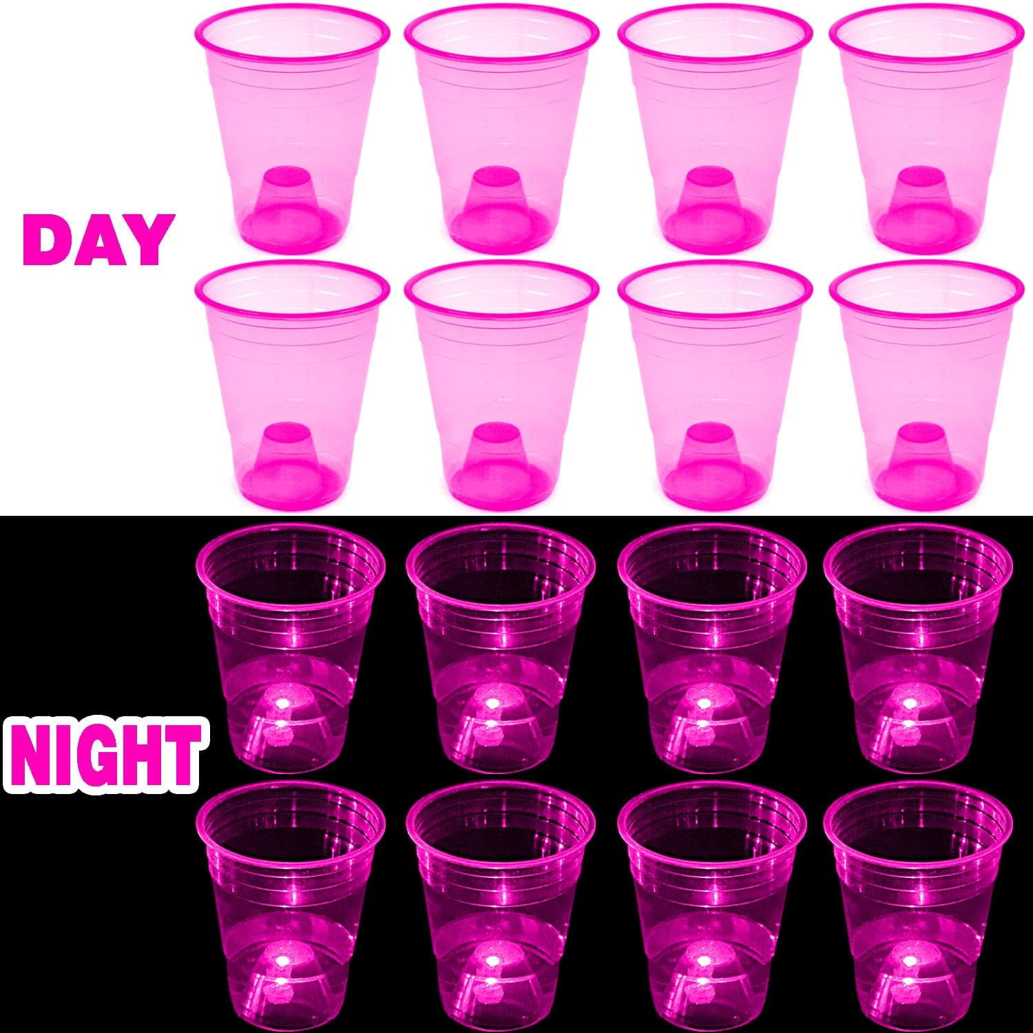 Fanhua-Glow in The Dark Pink Party Cups 40 Pack (16 oz) - LED Light Up ...