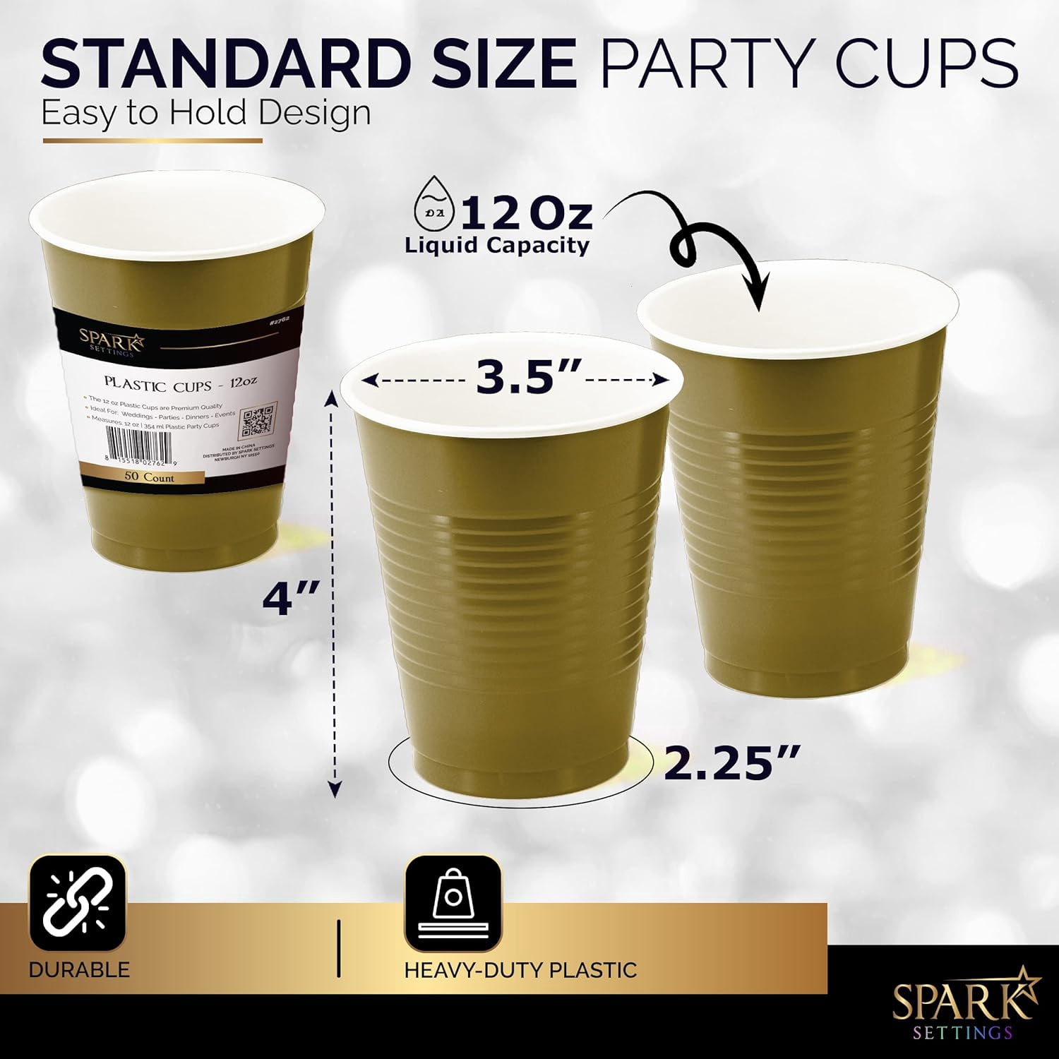 Fanhua-Gold Colored Plastic Cups - 12-Ounce Disposable Party Cups ...