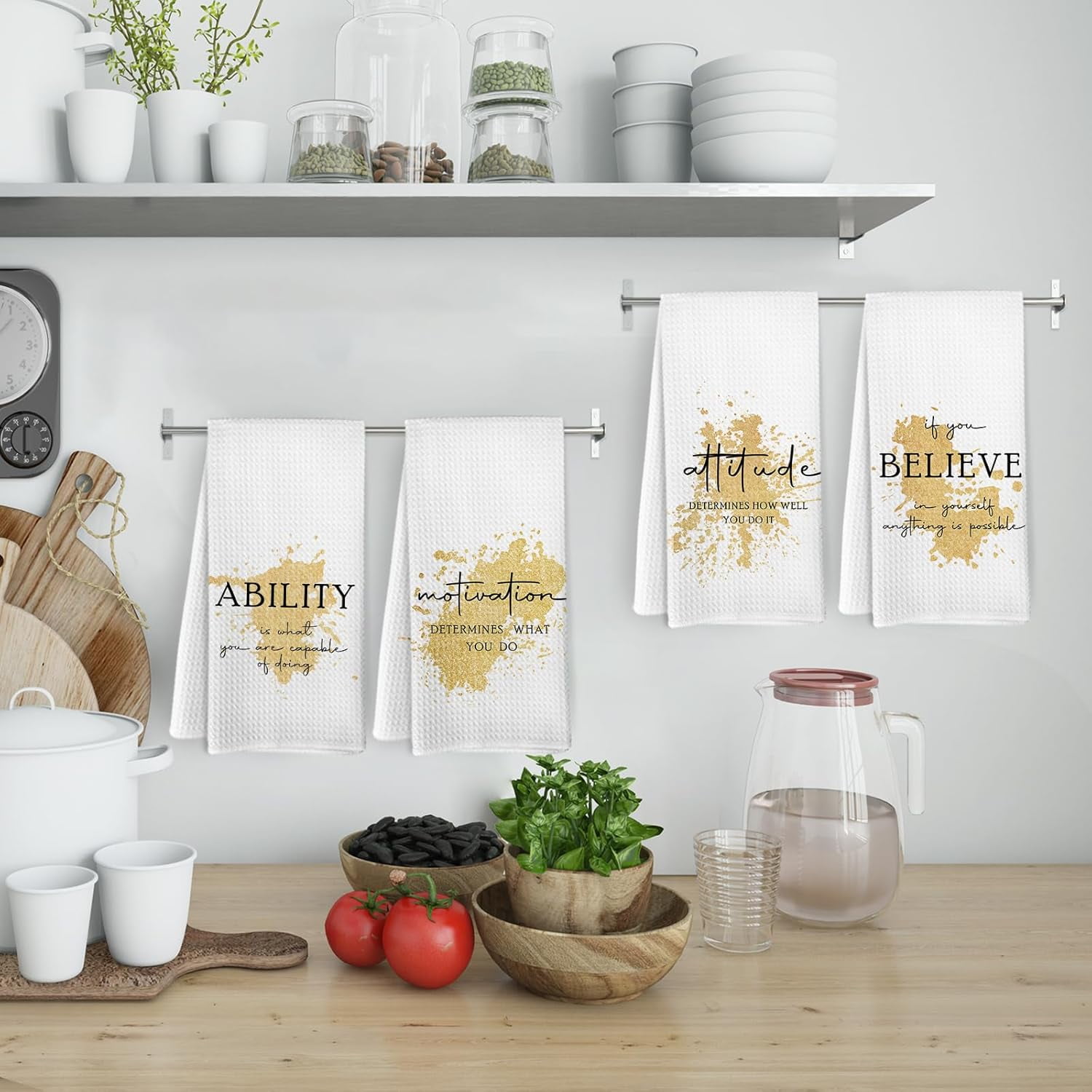 Fanhua-Gold Inspirational Kitchen Towels and Dishcloths Set of 4 ...