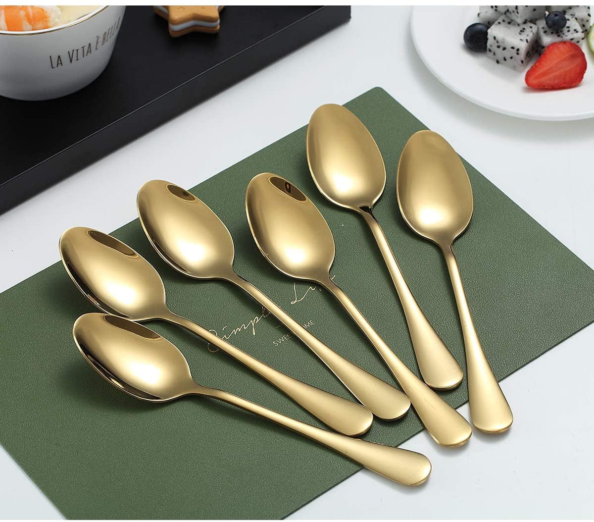 Fanhua-Gold Teaspoons, 6 Pieces 6.7" Stainless Steel Tea Spoons With ...