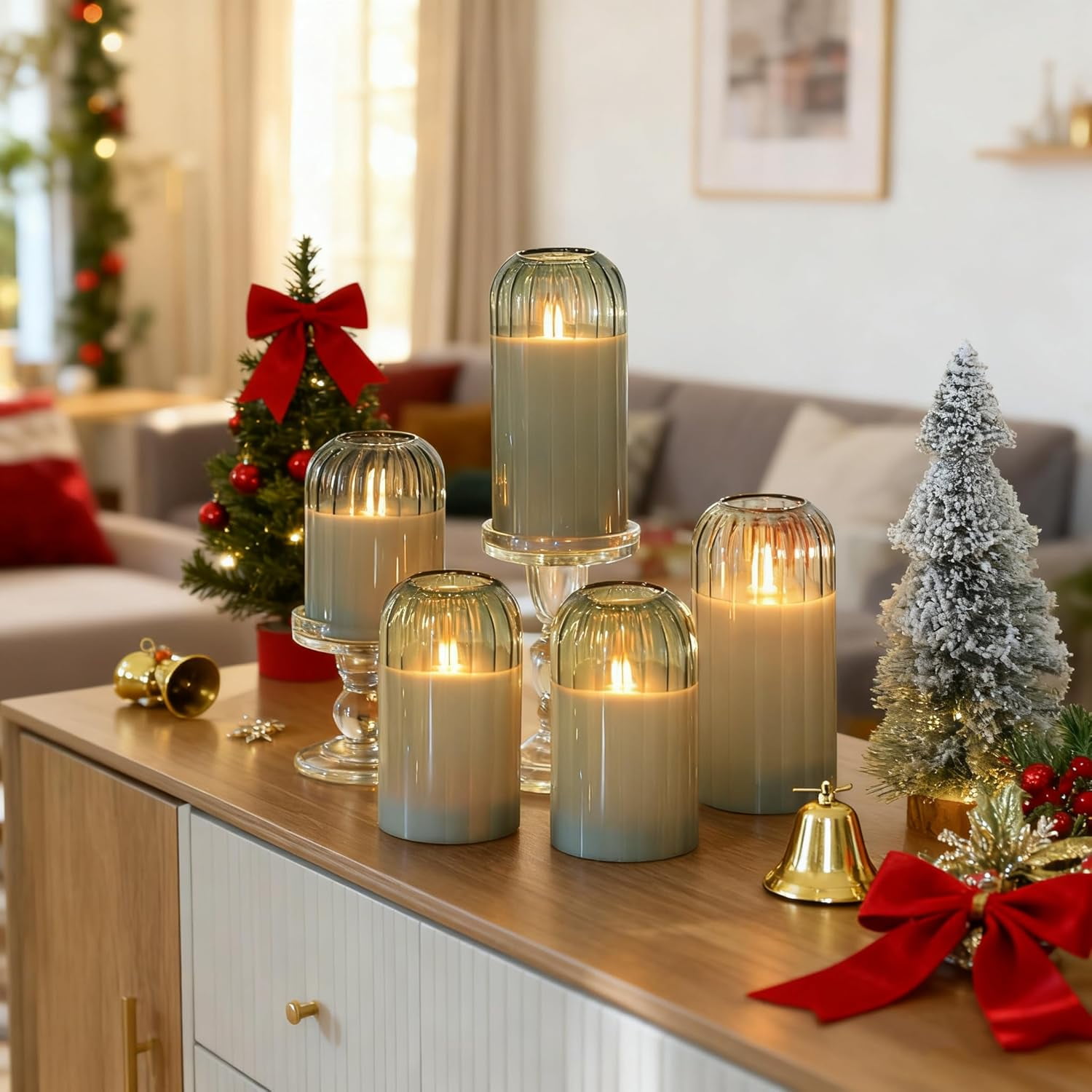 Fanhua-Green Flameless Battery Operated Candles with Remote, Set of 5 ...