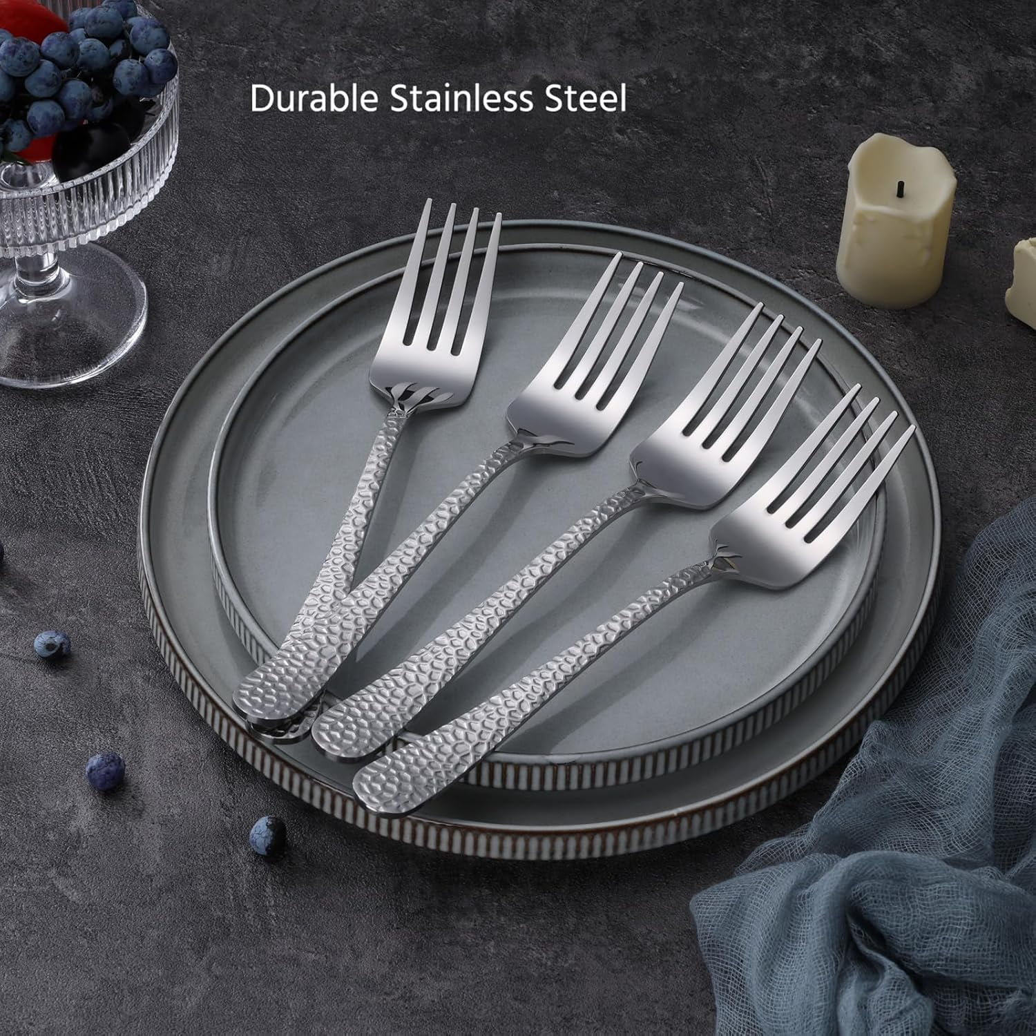 Fanhua-Hammered Serving Forks, 4-Piece Stainless Steel Hostess Serving ...