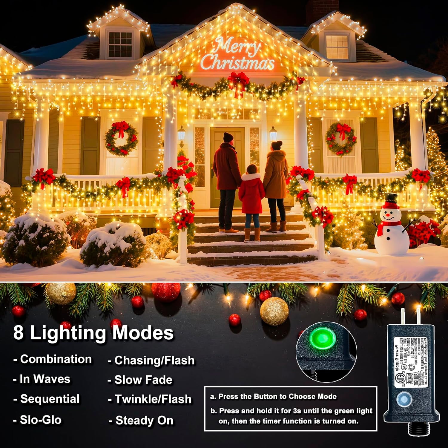 Fanhua-Icicle Lights for Outside, 16.5FT 200 LED Icicle Christmas ...