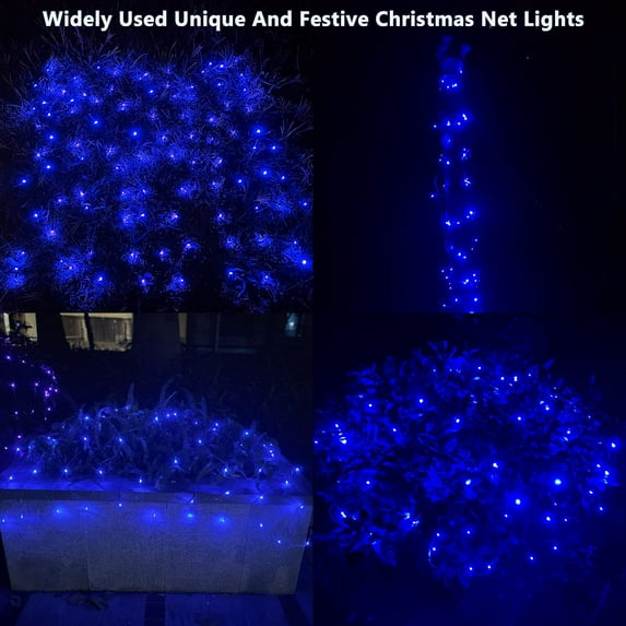 Fanhua-LED Blue Christmas Net Lights Outdoor,6ftx6ft 144LED Green Wire ...