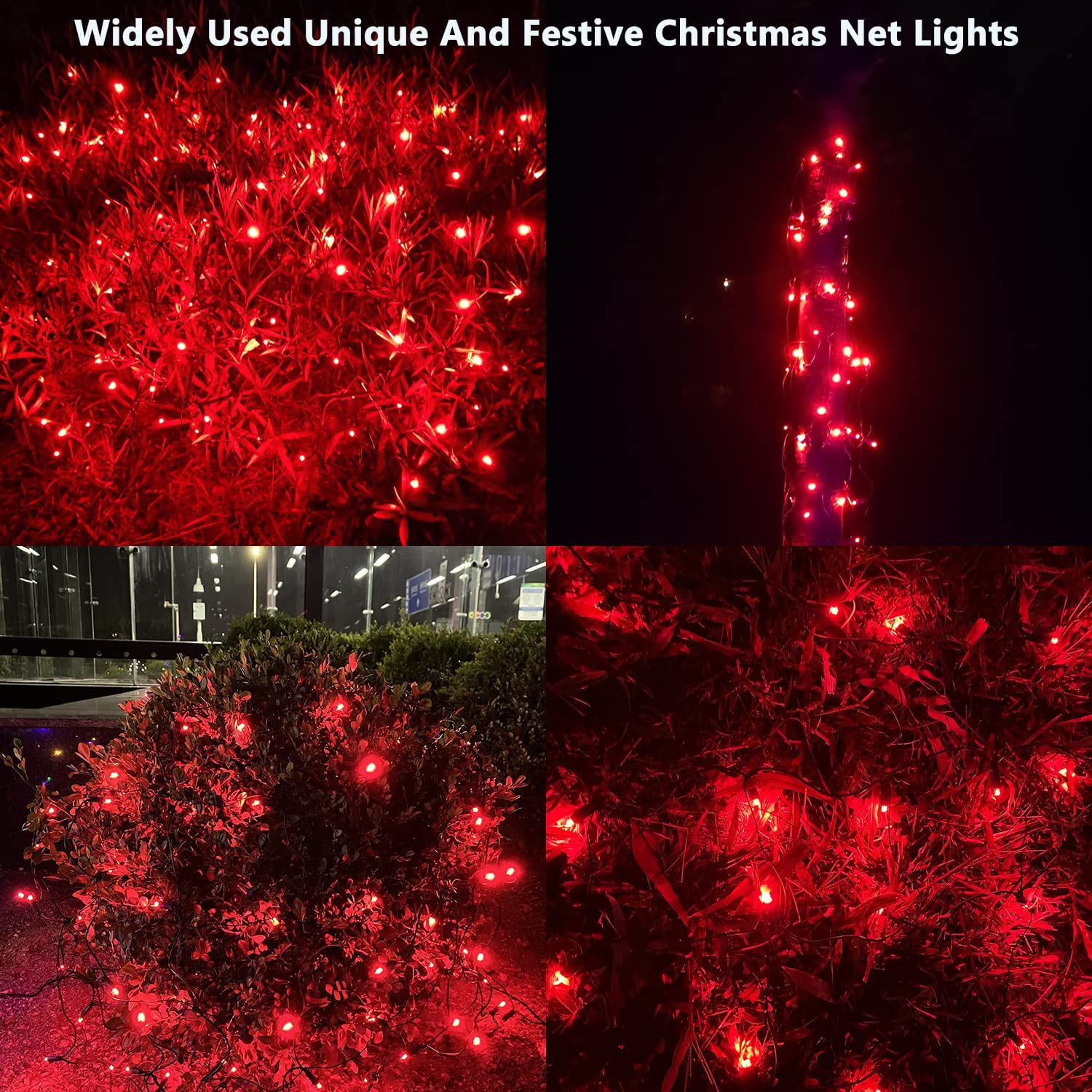 Fanhua-LED Red Christmas Net Lights Outdoor,6ftx6ft 144LED Green Wire ...