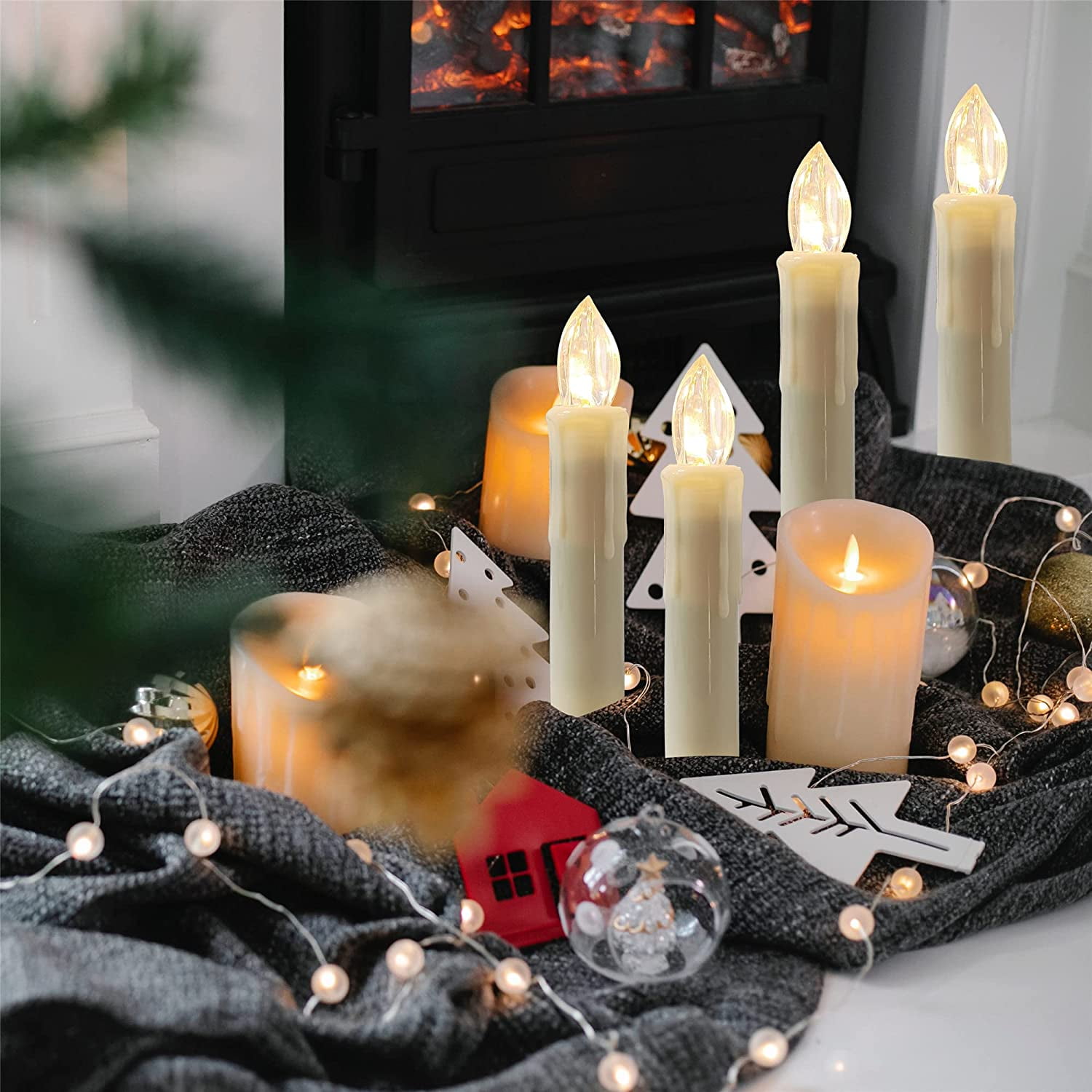 Fanhua-LED Taper Candle Timer Candlestciks, 10pcs Mini Battery Powered ...