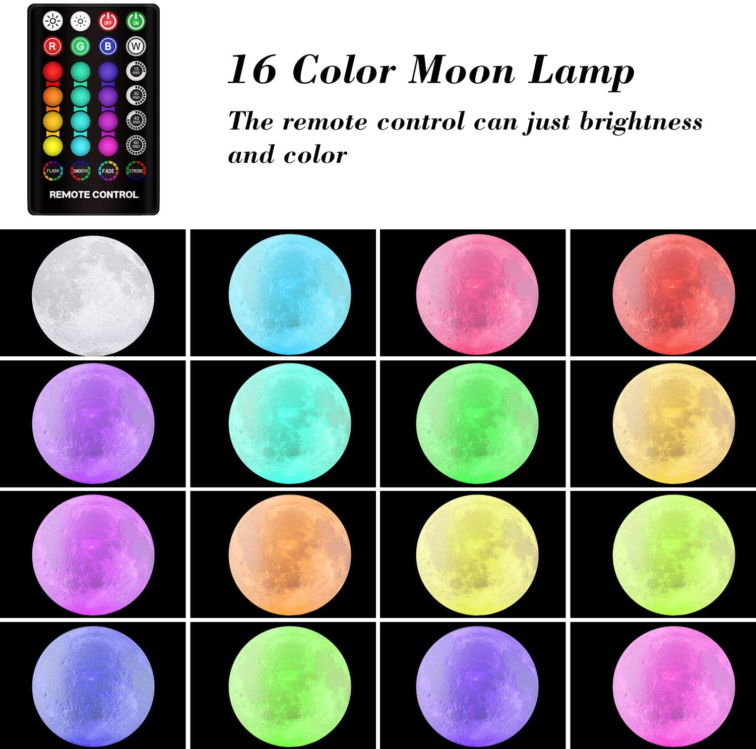 Fanhua-Moon Lamp Moon Night Light,16 Colors Moon Light with Stand ...