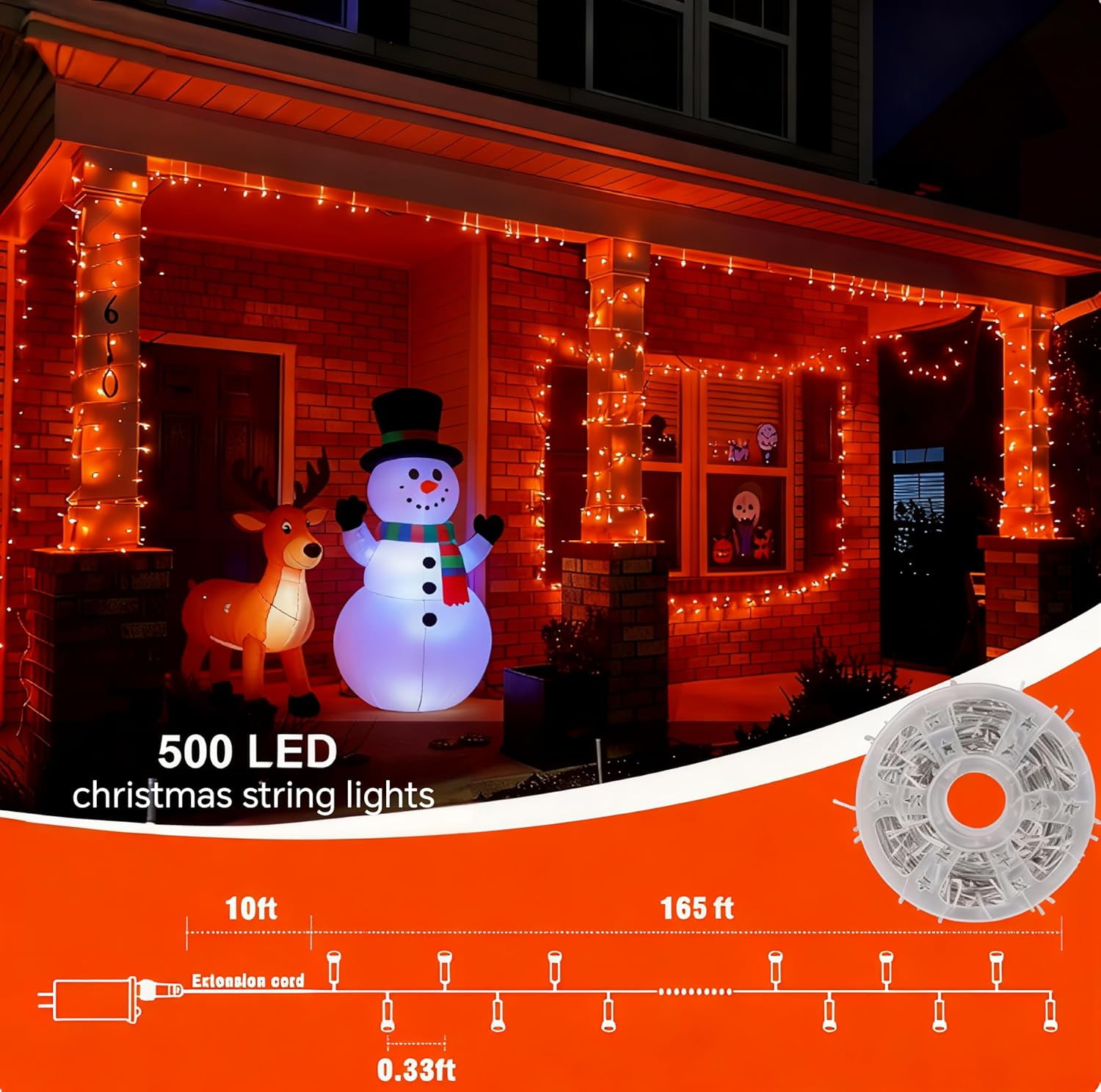Fanhua-Orange Christmas Lights, 165ft 500 LED Outdoor String Lights ...
