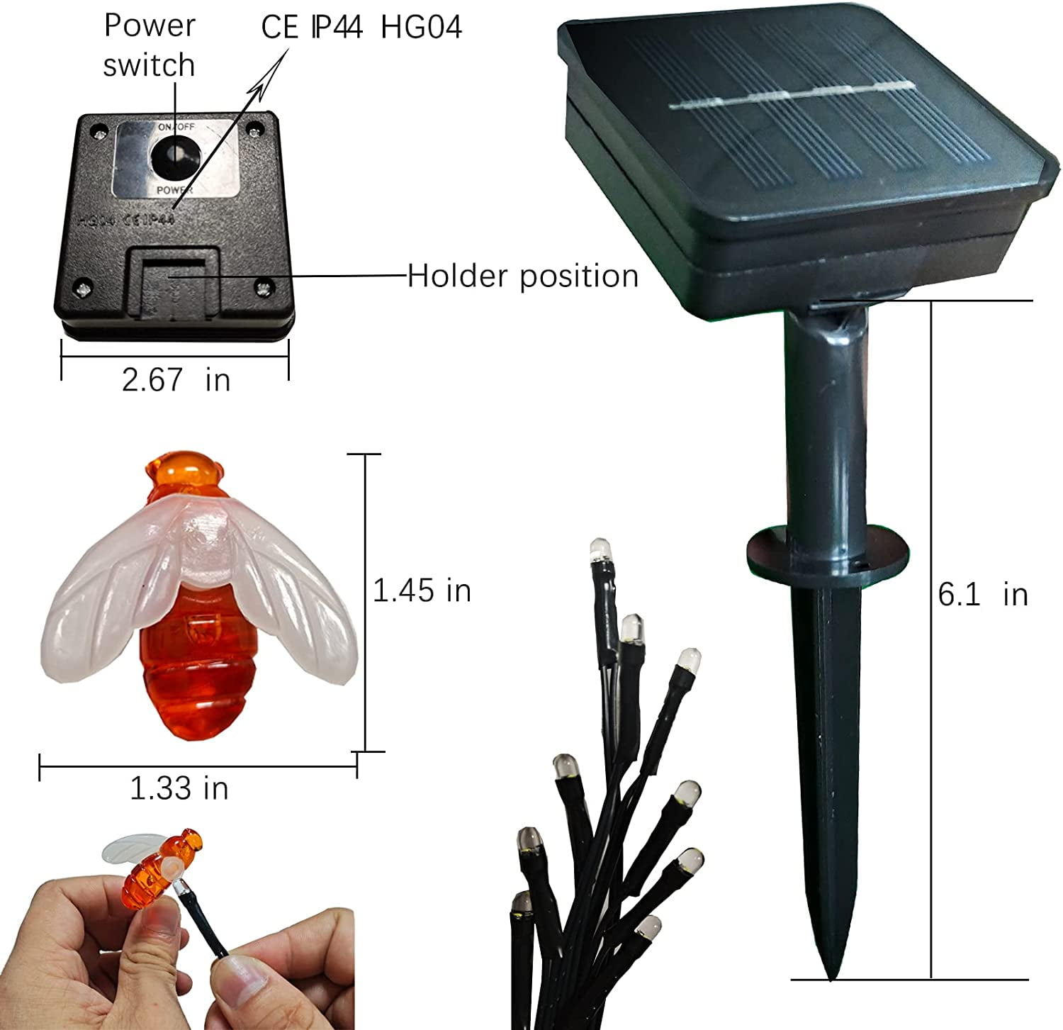 Fanhua-Outdoor Solar Powered Firefly Lights Bugs with 9 Bee, Flickering ...