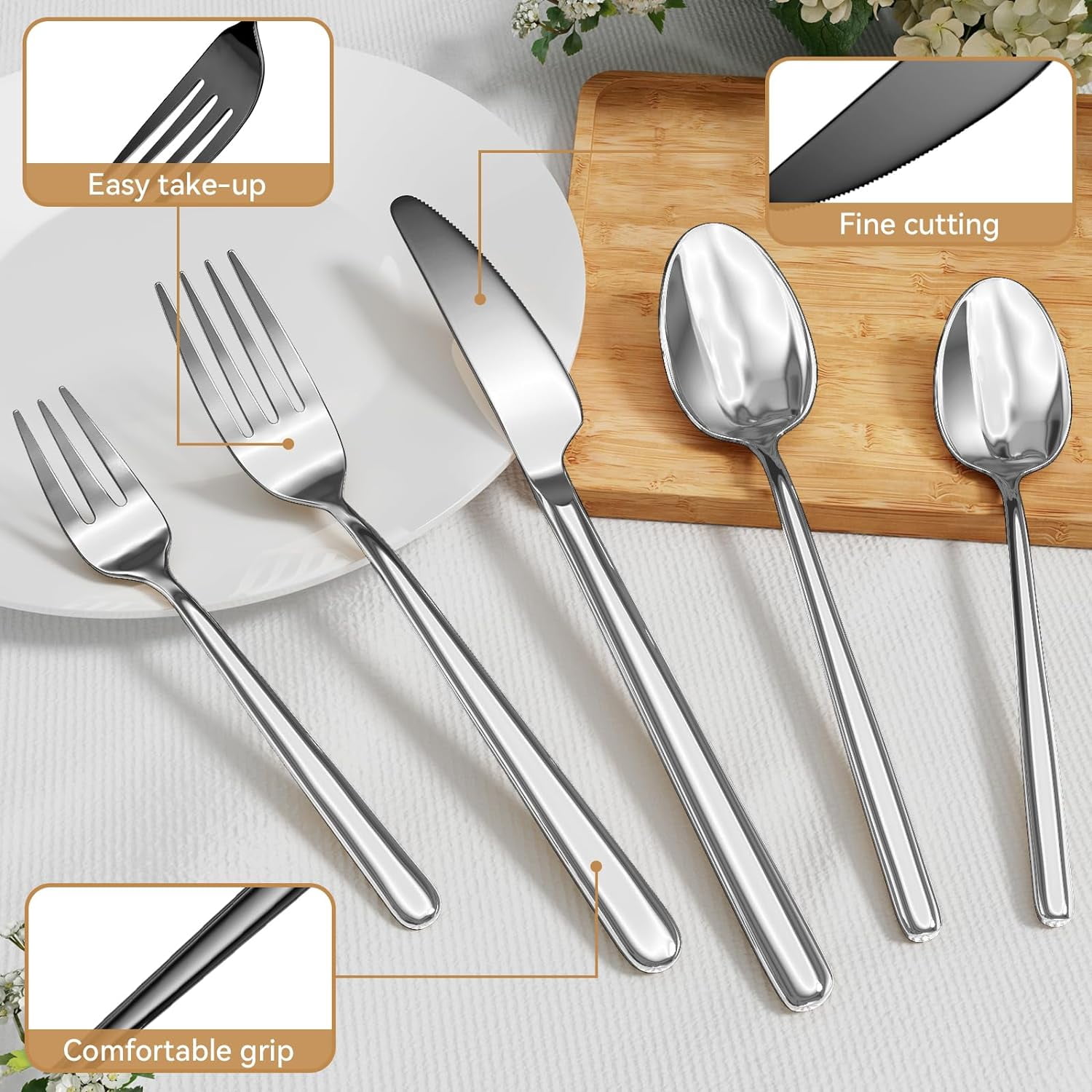 Fanhua-Oval 20-Piece Silverware Set, Forged Stainless Steel Flatware ...