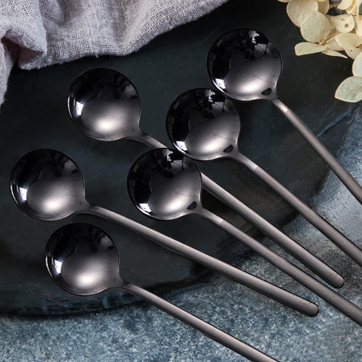 Fanhua-Pack of 6, Stainless Steel Espresso Spoons, 5.3 Inch Black Mini ...