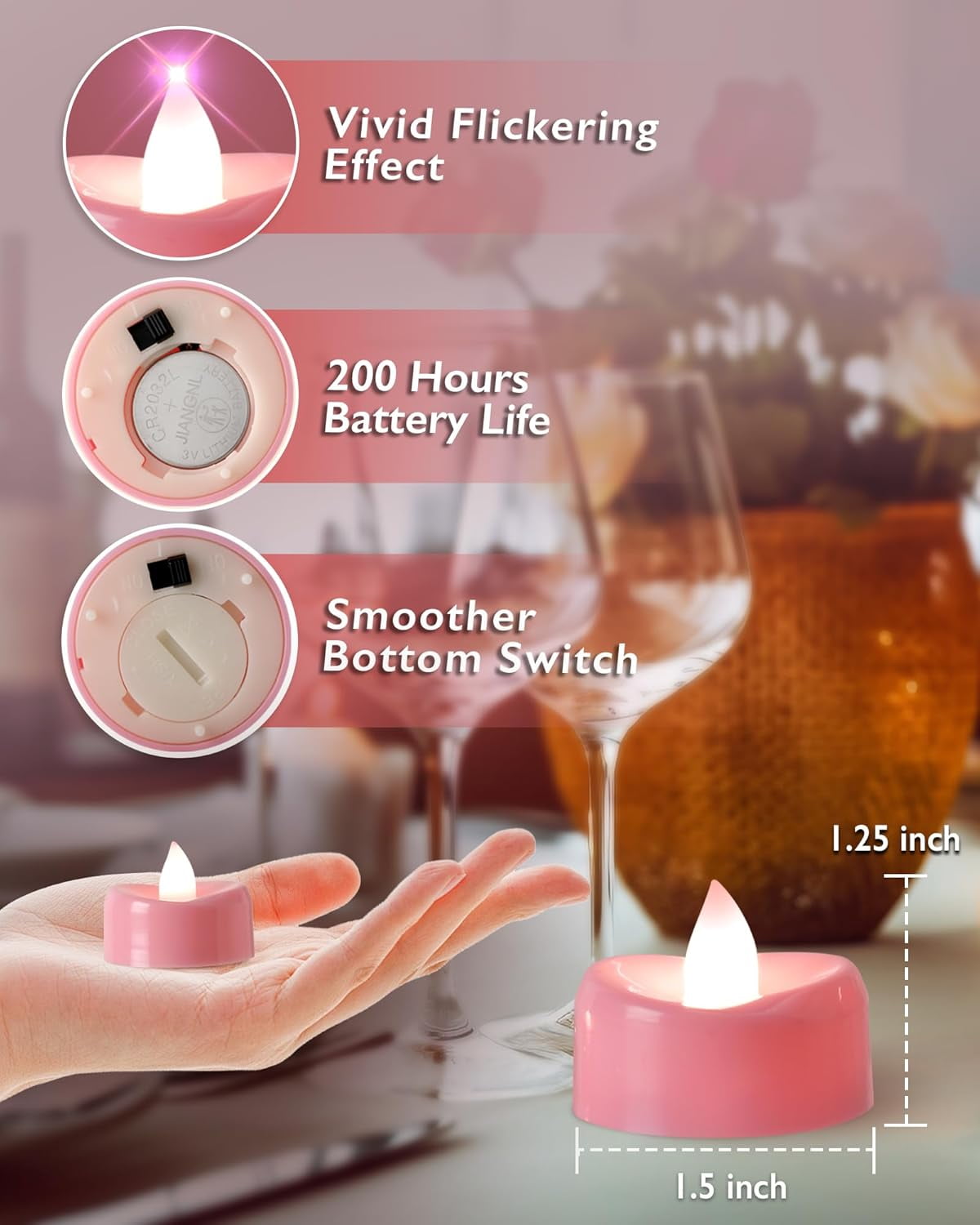 Fanhua-Pink LED Tea Lights Battery Operated, 200+Hour Flickering Votive ...