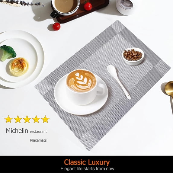 Fanhua-Placemats Set of 6 Washable&Wipeable Silver Placemats for Dining ...