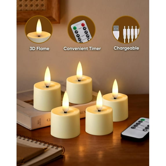 Fanhua-Rechargeable Tea Lights with Remote, 6 Pack Flickering Votive ...