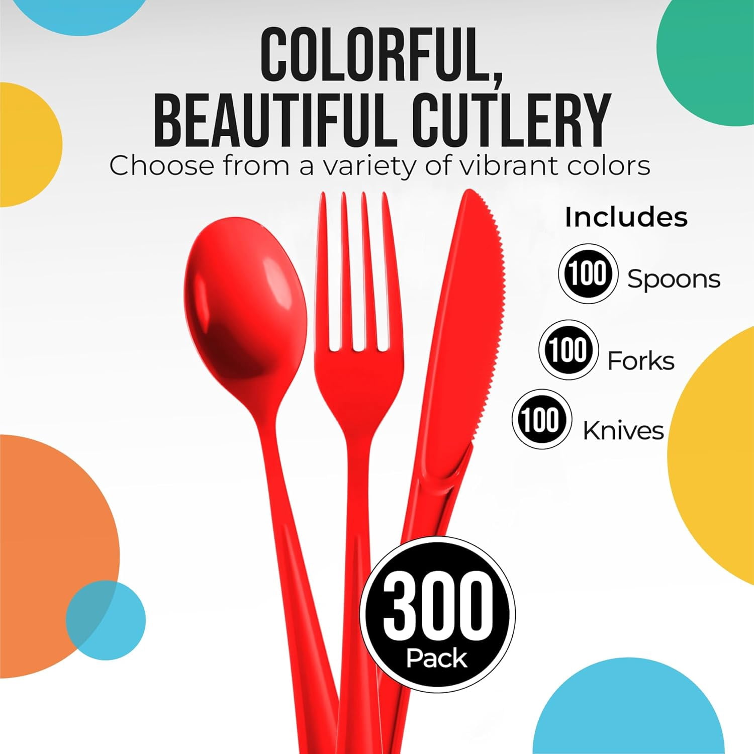 Fanhua-Red Plastic Silverware Heavy Duty 300 Pieces Red Plastic Cutlery ...