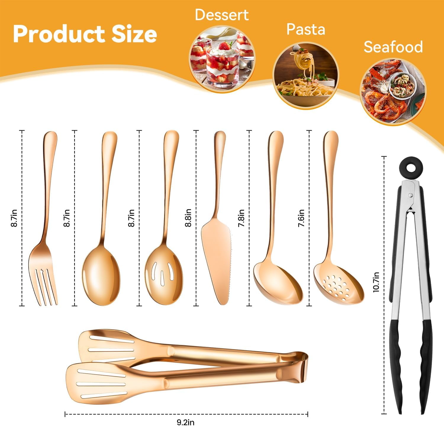 Fanhua-Rose Gold Serving Utensils Set Stainless Steel, Large Metal ...