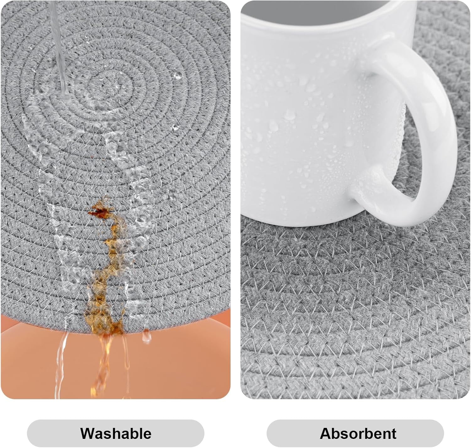 Fanhua-Round Placemats Set of 4, Washable Cotton Rope Woven Place Mats ...