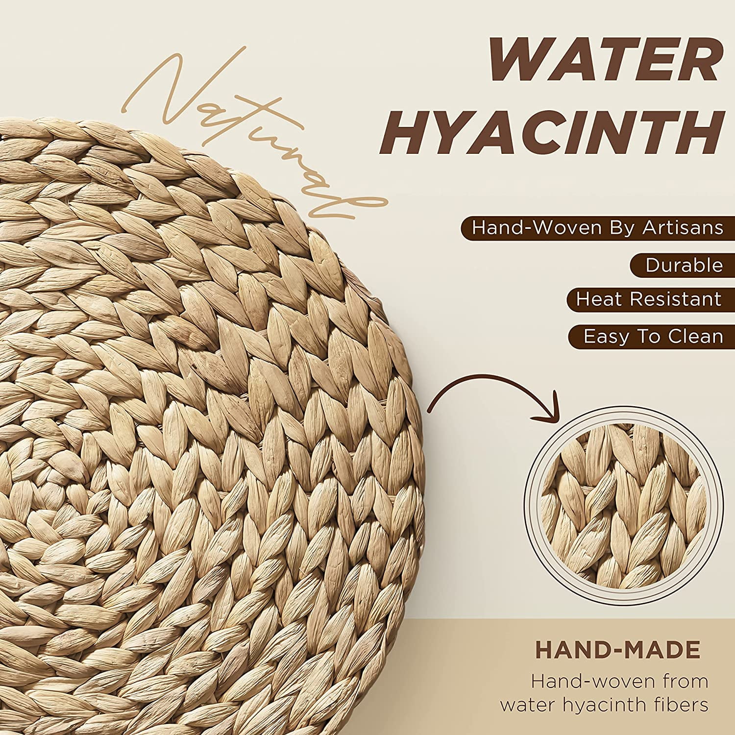 Fanhua-Round Woven Placemats (12"-15") - Rattan, Wicker Water Hyacinth ...