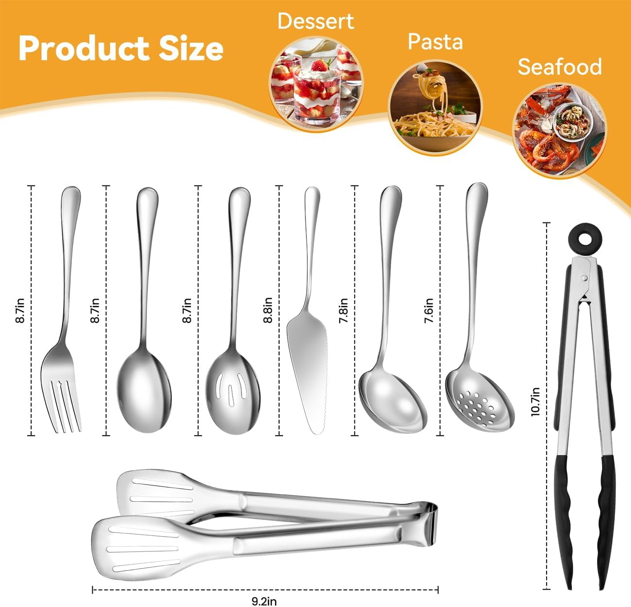 Fanhua-Serving Utensils Set for Partie, Silver Stainless Steel Metal ...