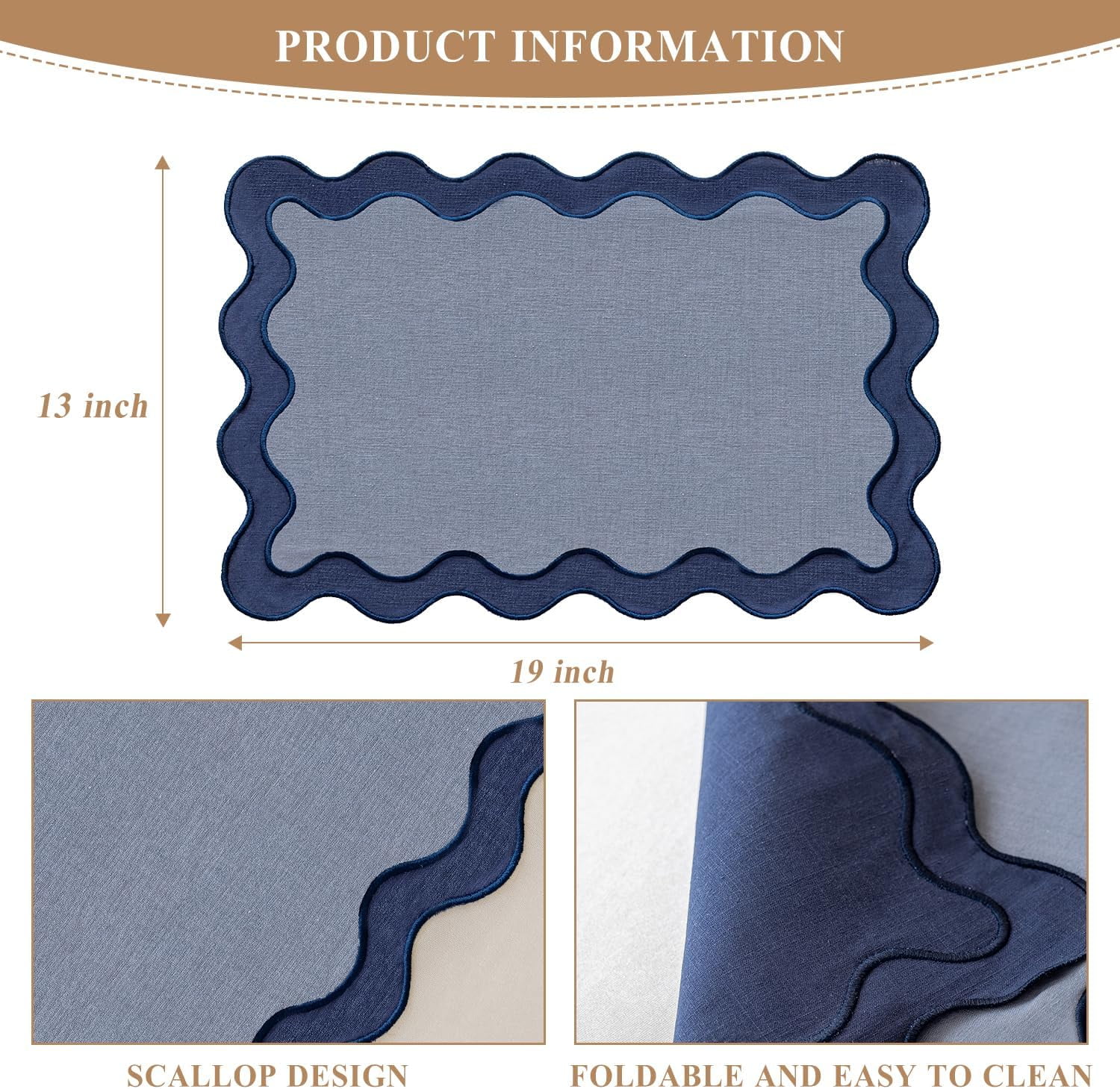 Fanhua-Set of 4,13"x19" Cotton Table Placemats with Wavy Edge, Machine ...