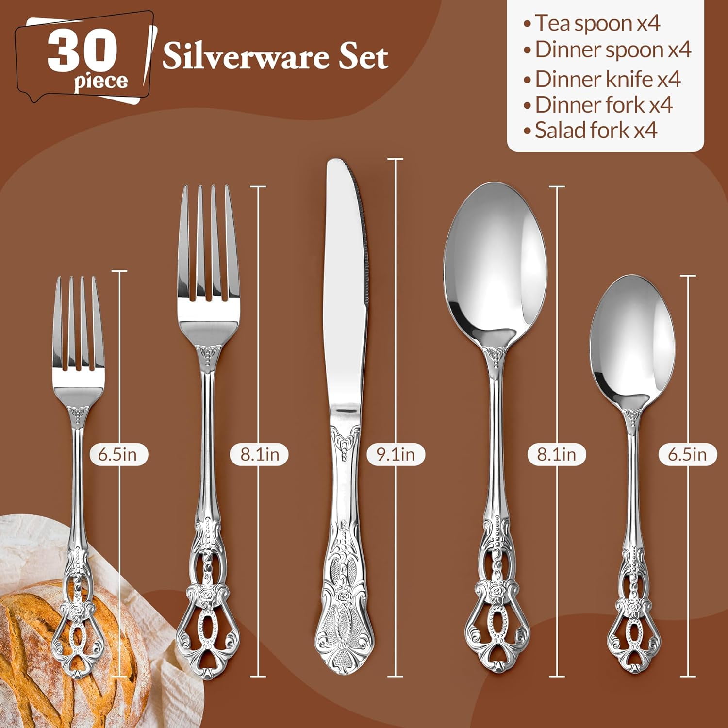 Fanhua-Silverware Set, 30 Pieces Retro Royal Silverware Set for 6, Anti ...