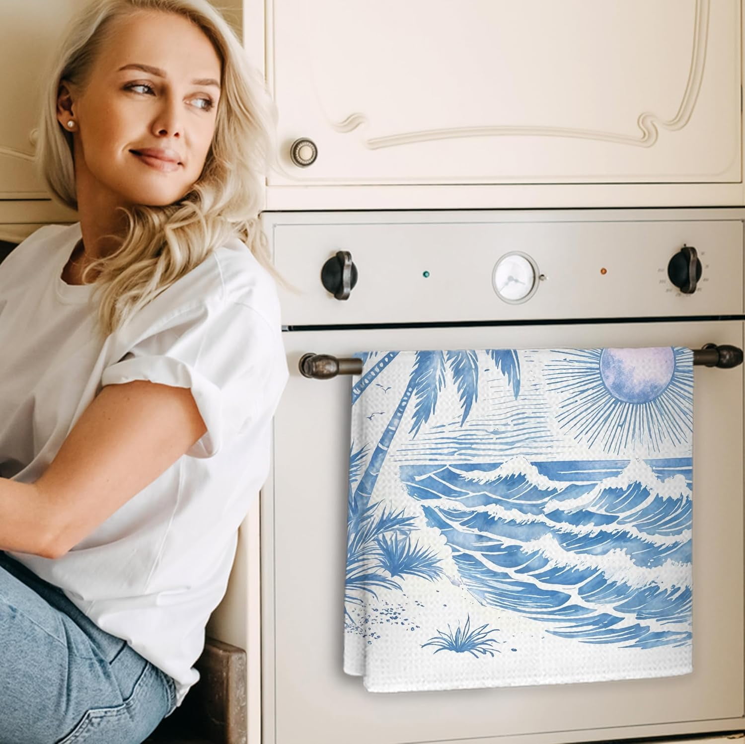 Fanhua-Summer Coastal Kitchen Towels, Retro Coastal Beach Hand Towels ...