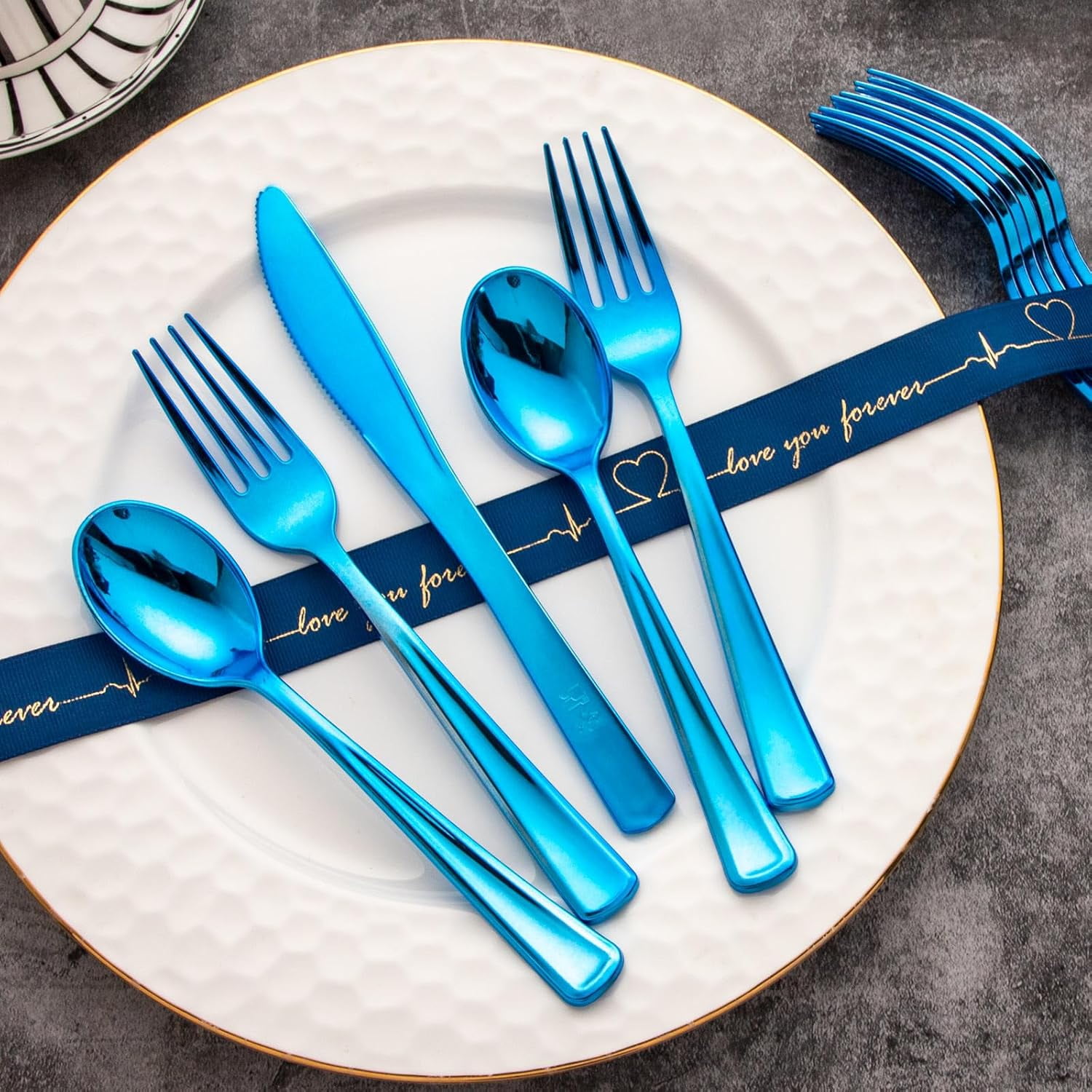 Fanhua-Supernal 240pcs Blue Plastic Silverware,Party Disposable ...