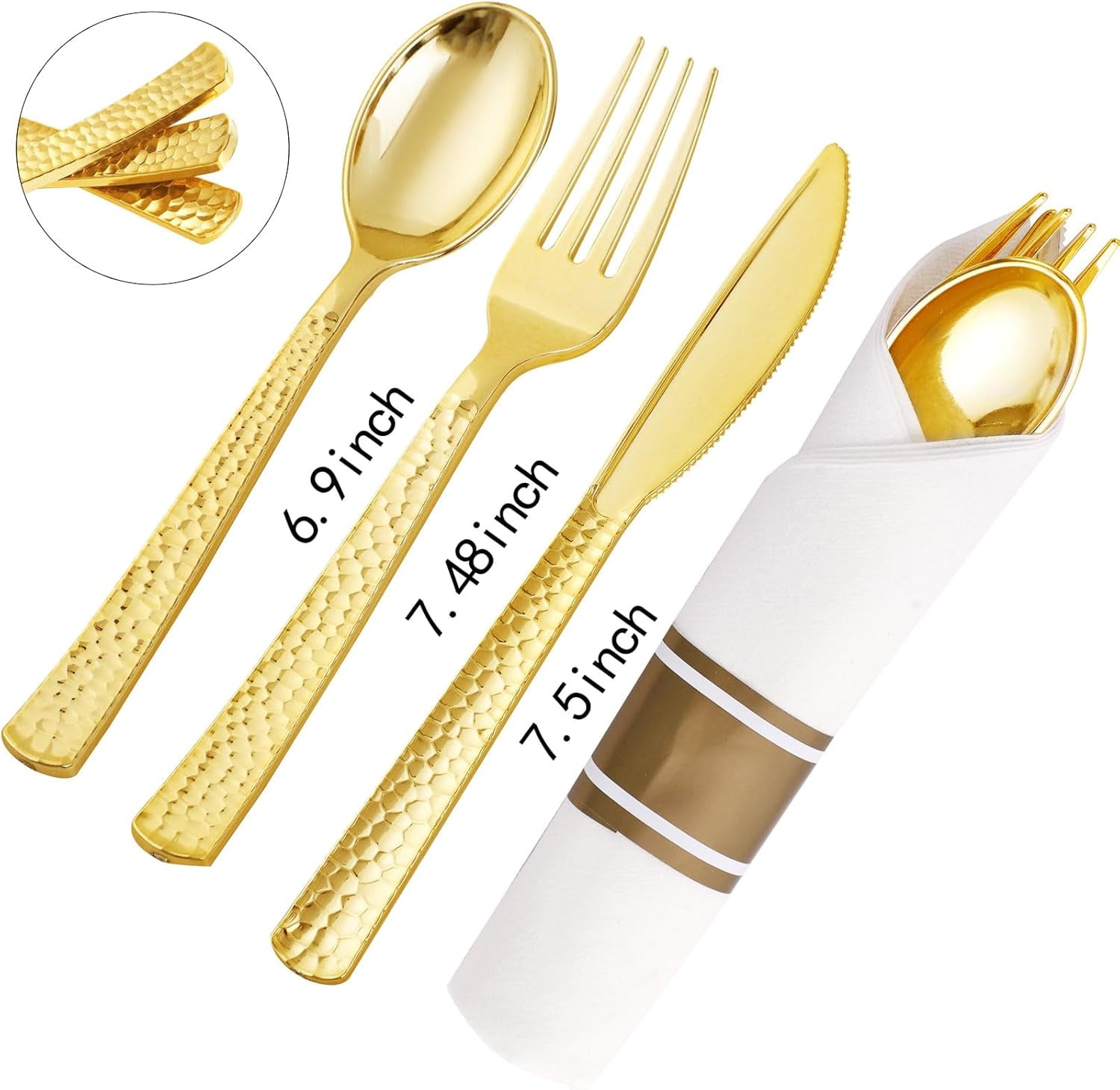 Fanhua-Supernal Set of 60 Wrapped Plastic Silverware Gold Pre Rolled ...