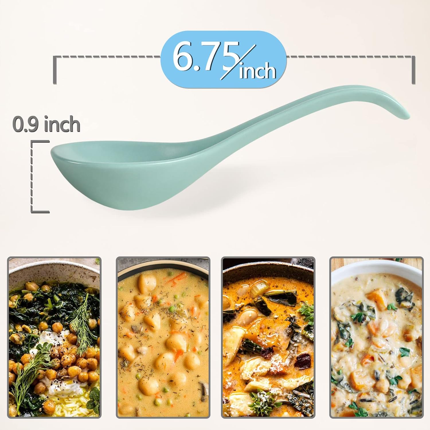 Fanhua-Teal Ceramic Soup Spoons Set of 6, 6.75 inch Ramen & Pho Spoons ...