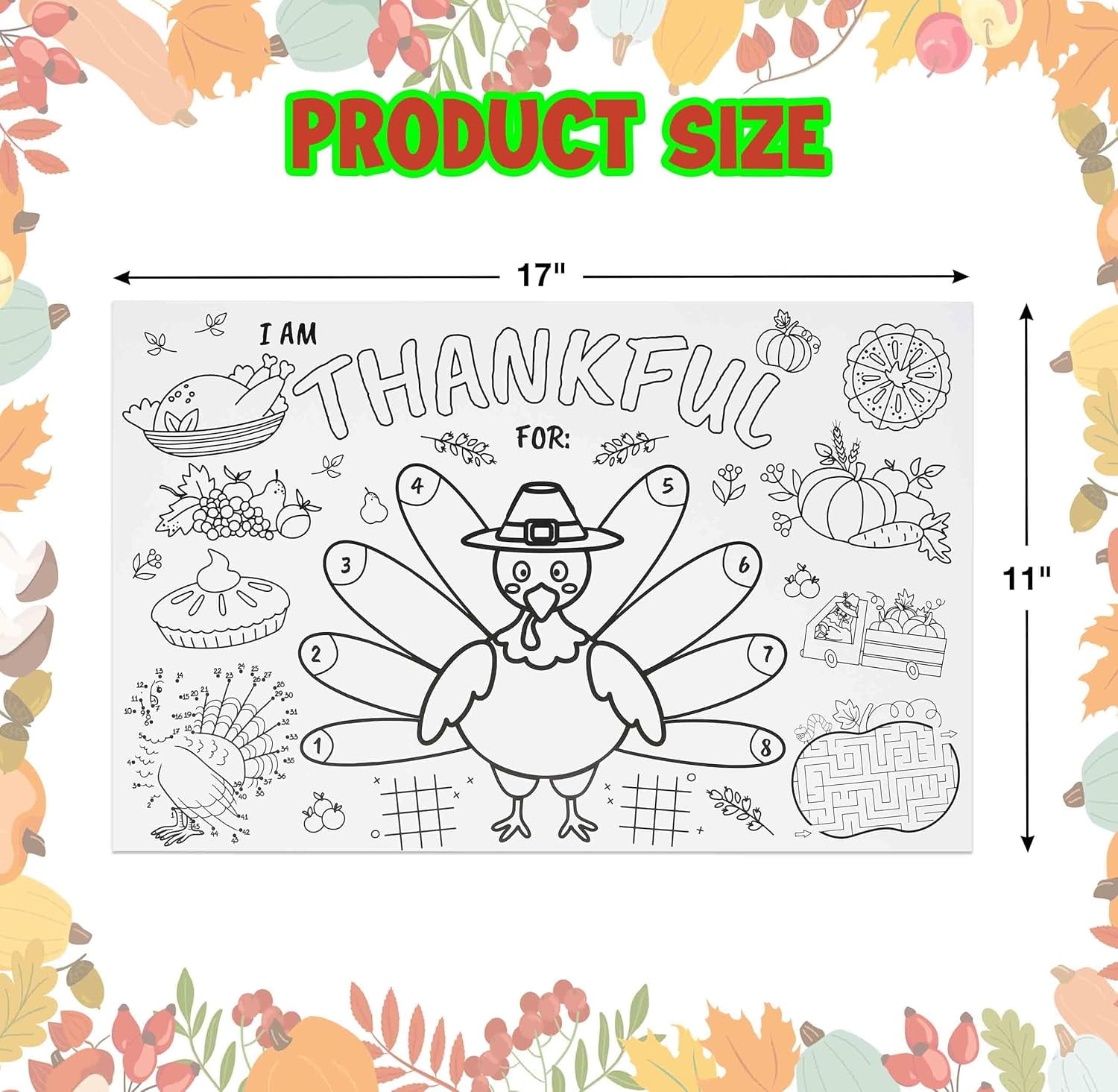 Fanhua-Thanksgiving Color Your Own Placemats Kids Set of 12 I Am ...
