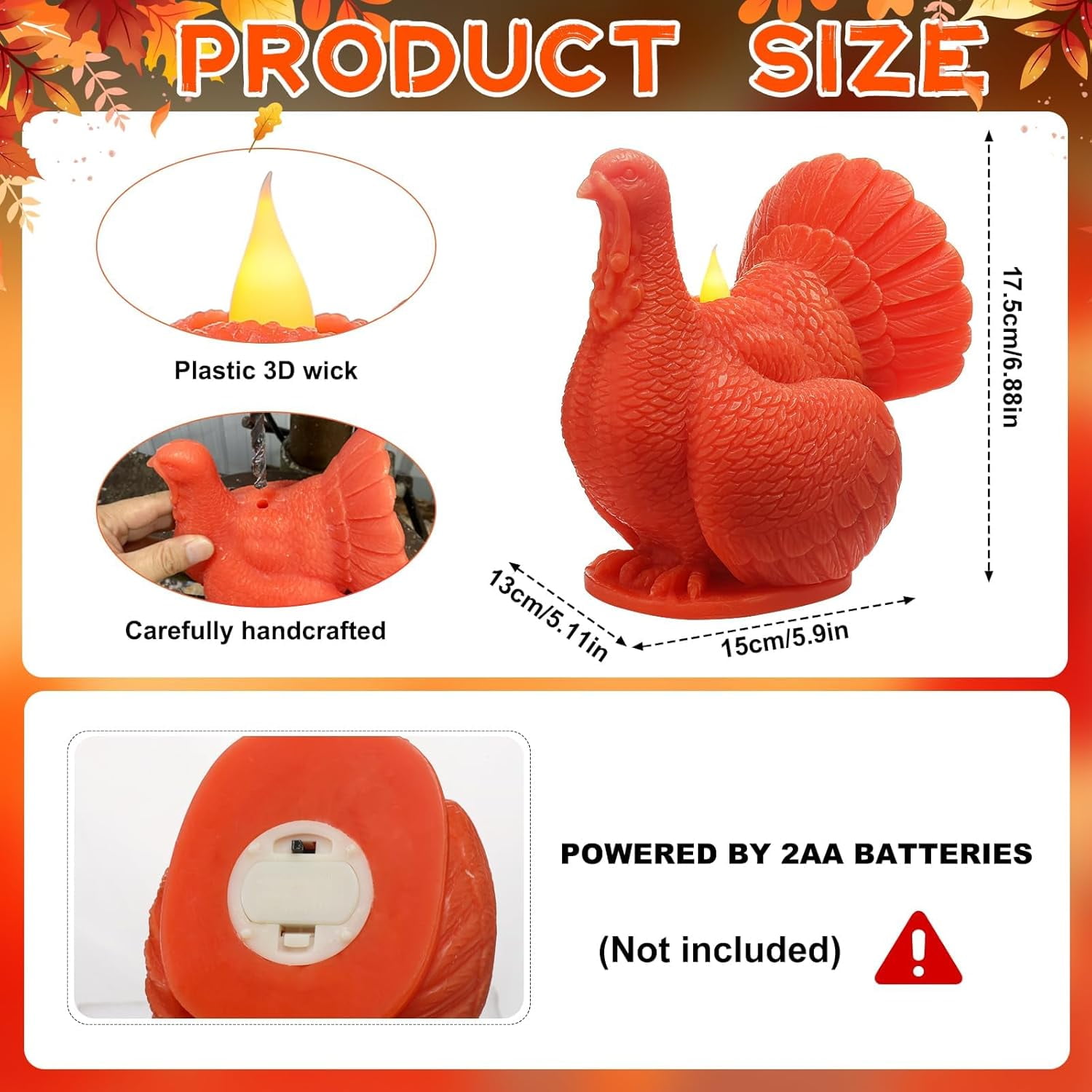 Fanhua-Thanksgiving Flameless Turkey Candle - Real Wax Battery LED ...