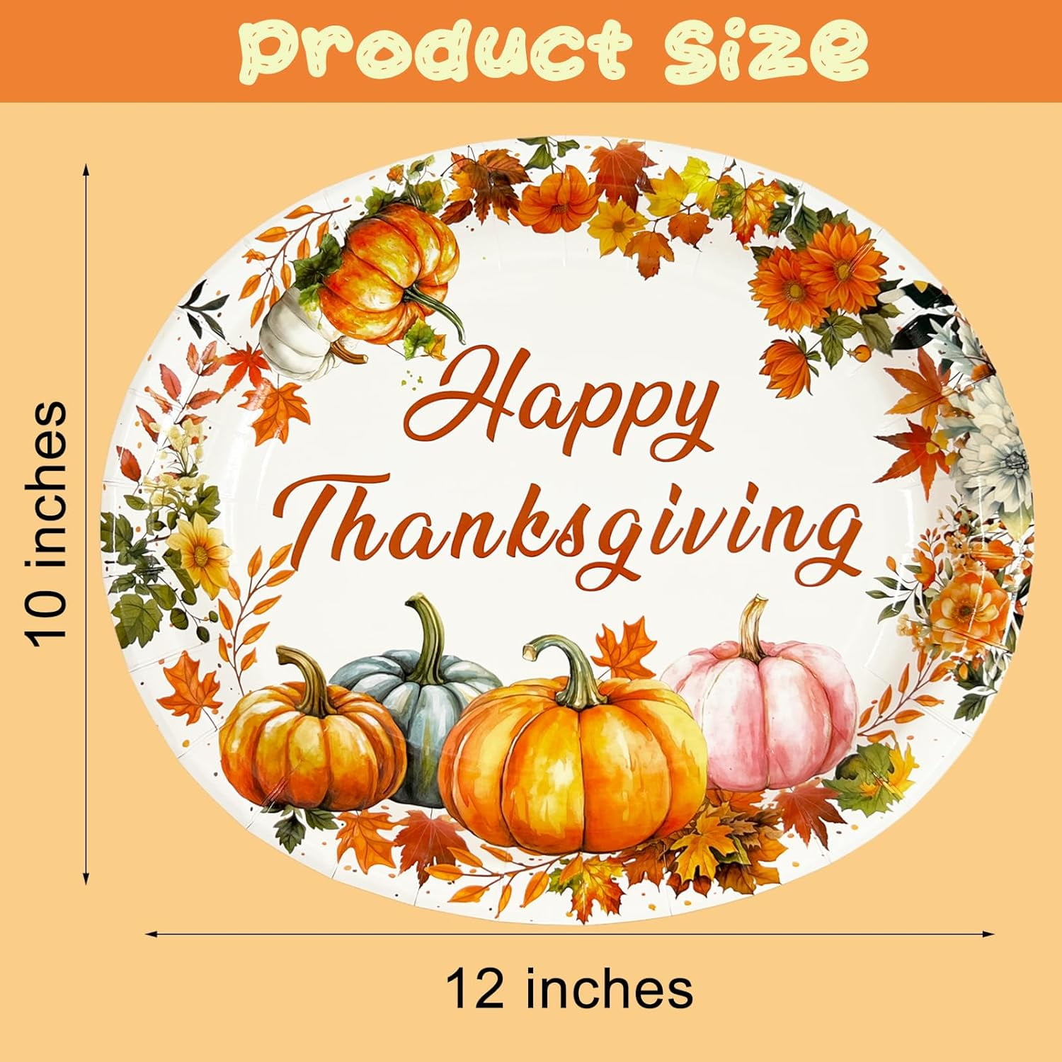 Fanhua-Thanksgiving Oval Paper Plates 24Pcs Large Disposable Pumpkin ...