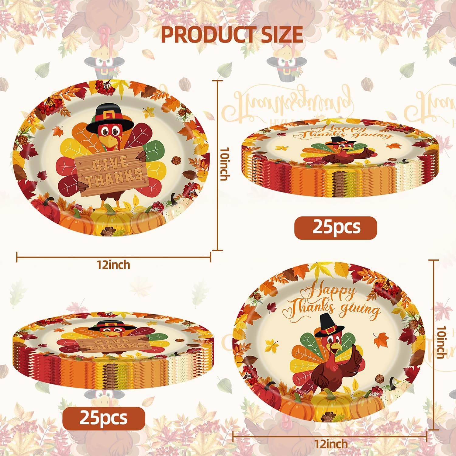 Fanhua-Thanksgiving Party Supplies 50Pack Thanksgiving Plates, Oval ...