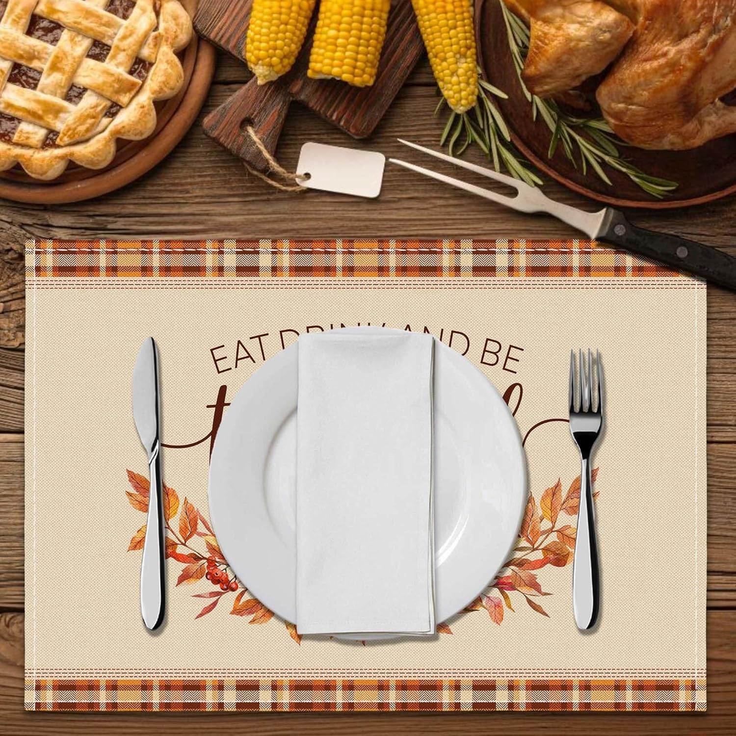 Fanhua-Thanksgiving Placemats Set of 4-12"x18" Eat, Drink and Be ...