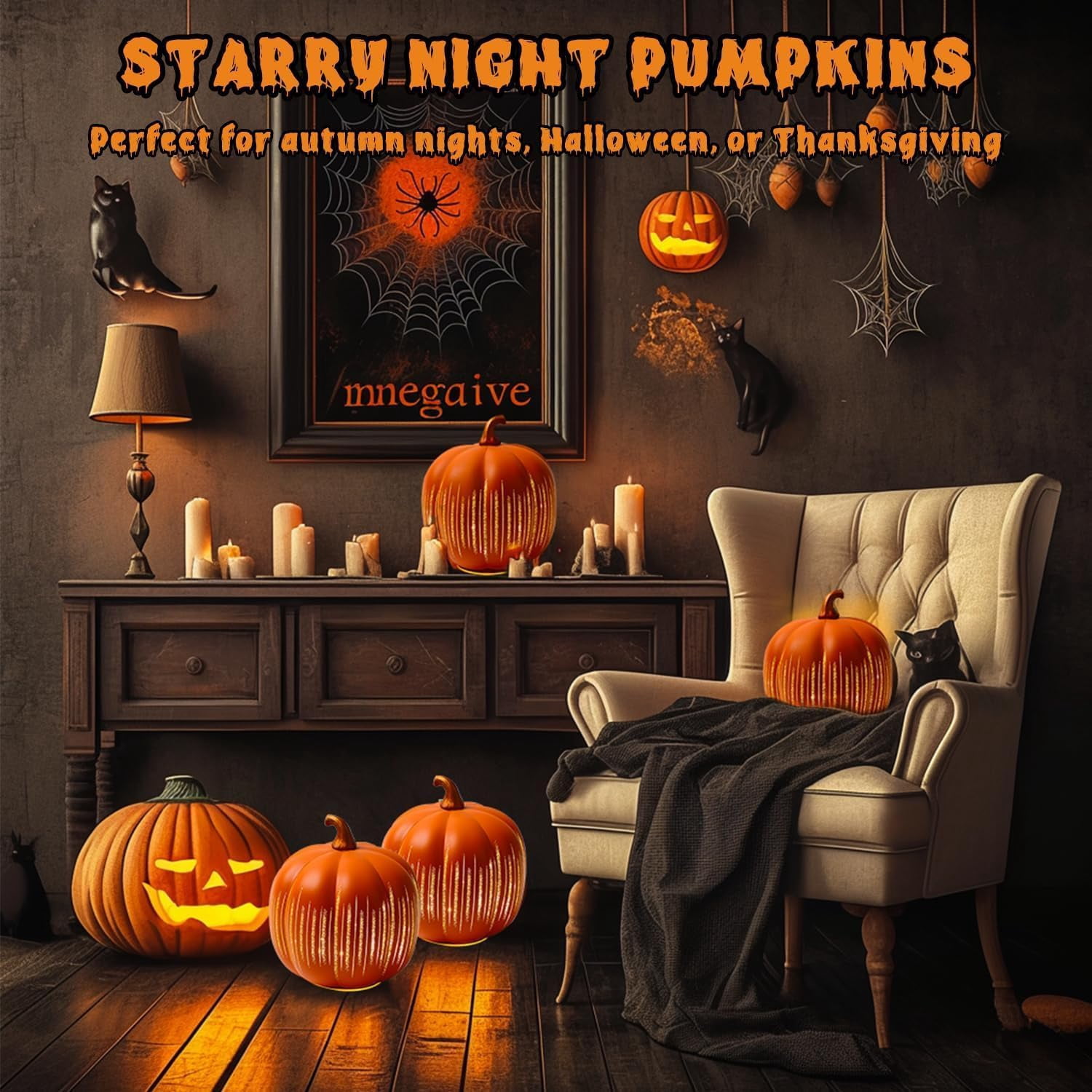Fanhua-Thanksgiving Starry Night LED Pumpkin Lights, Decorative Timer ...