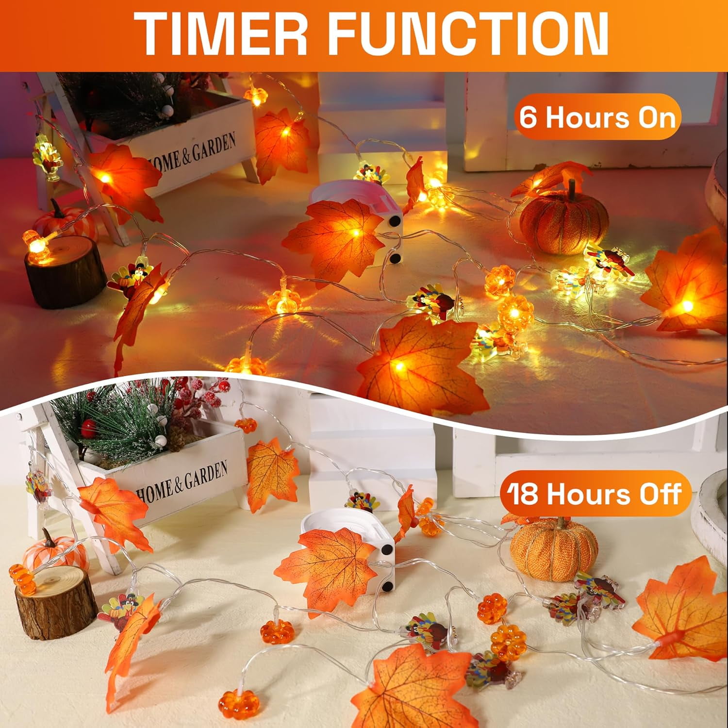 Fanhua-[Timer] Fall Thanksgiving Turkey Lights Decorations, 10FT 30LED ...