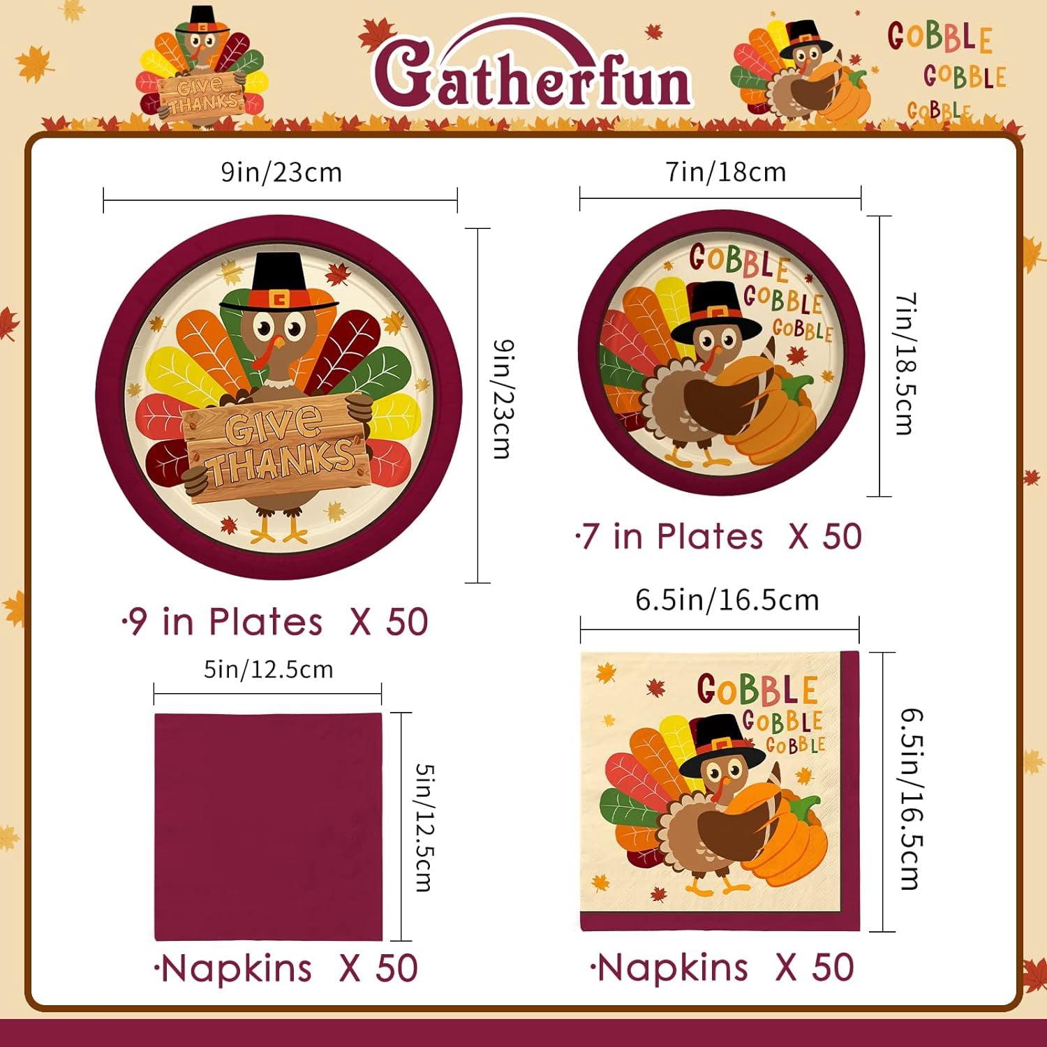 Fanhua-Turkey Thanksgiving Party Supplies Kit, Autumn Disposable ...