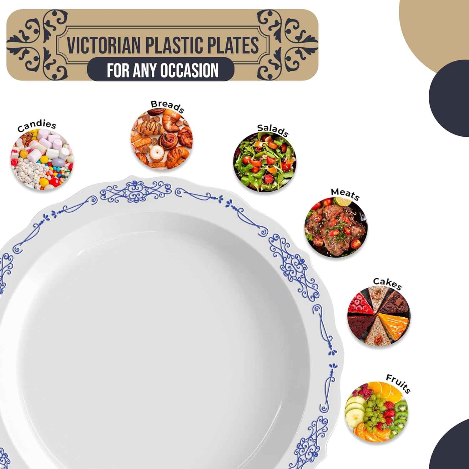 Fanhua-Victorian Plastic Plates - 60 Piece Disposable Party Set for 60 ...