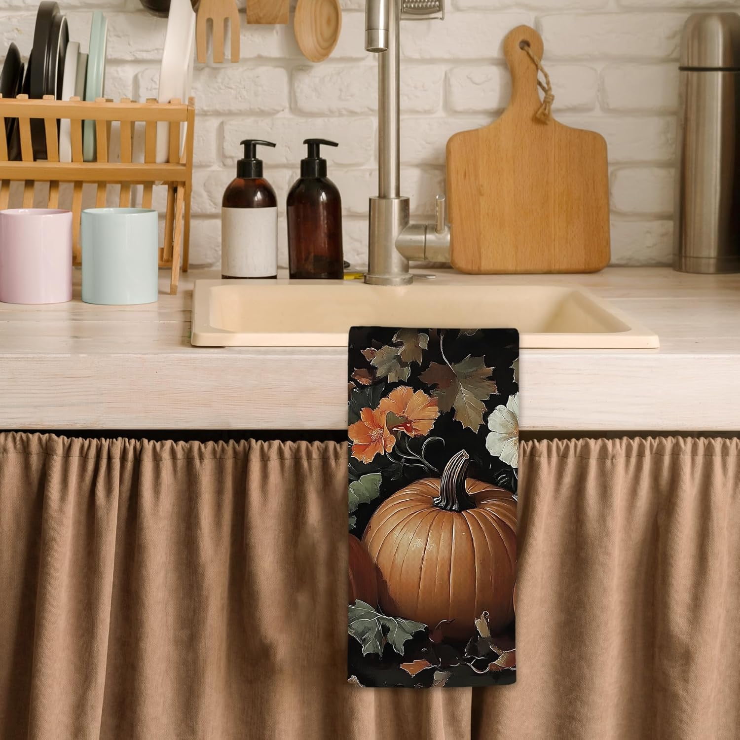 Fanhua-Vintage Fall Pumpkin Kitchen Towels, Farmhouse Fall Autumn Hand ...