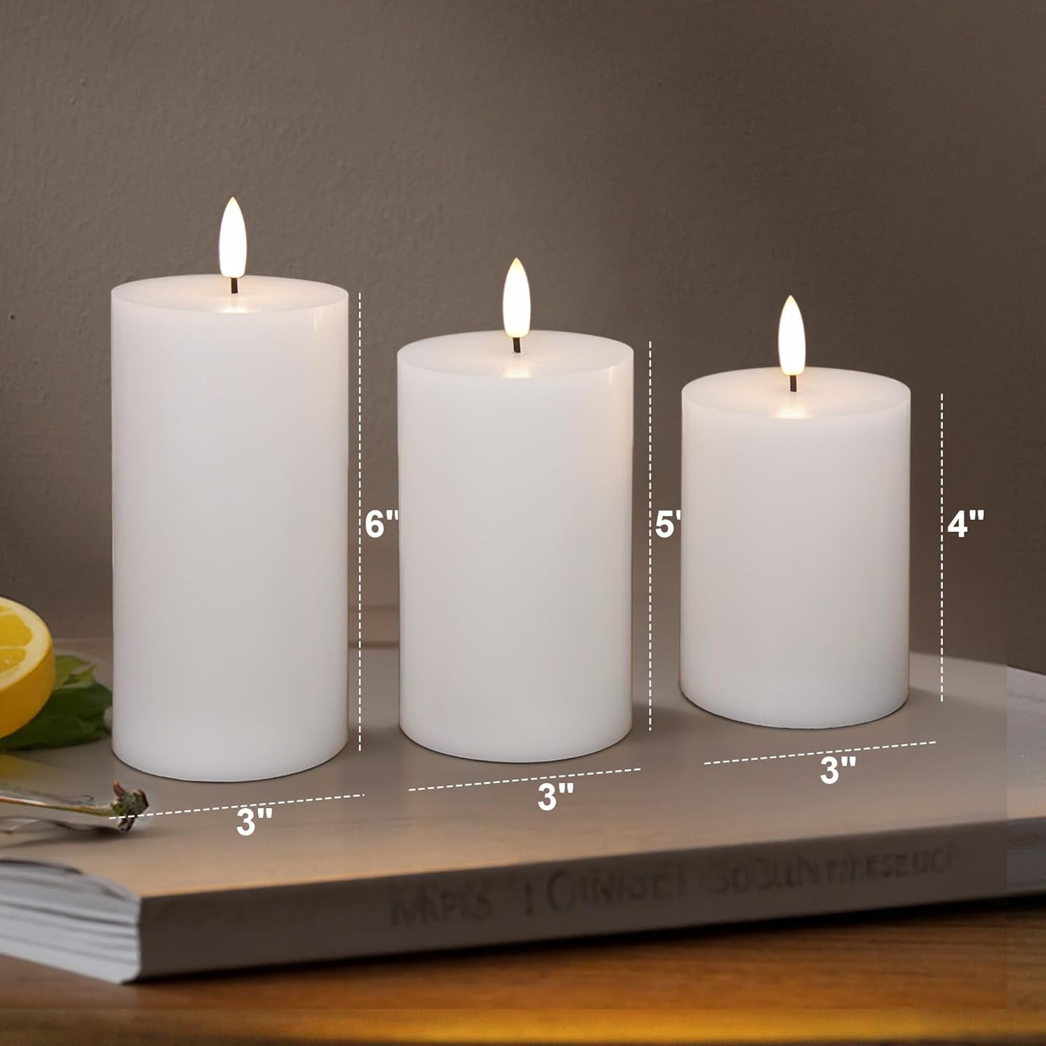 Fanhua-White Flameless Pillar Candles, Battery Operated Wax Candles ...